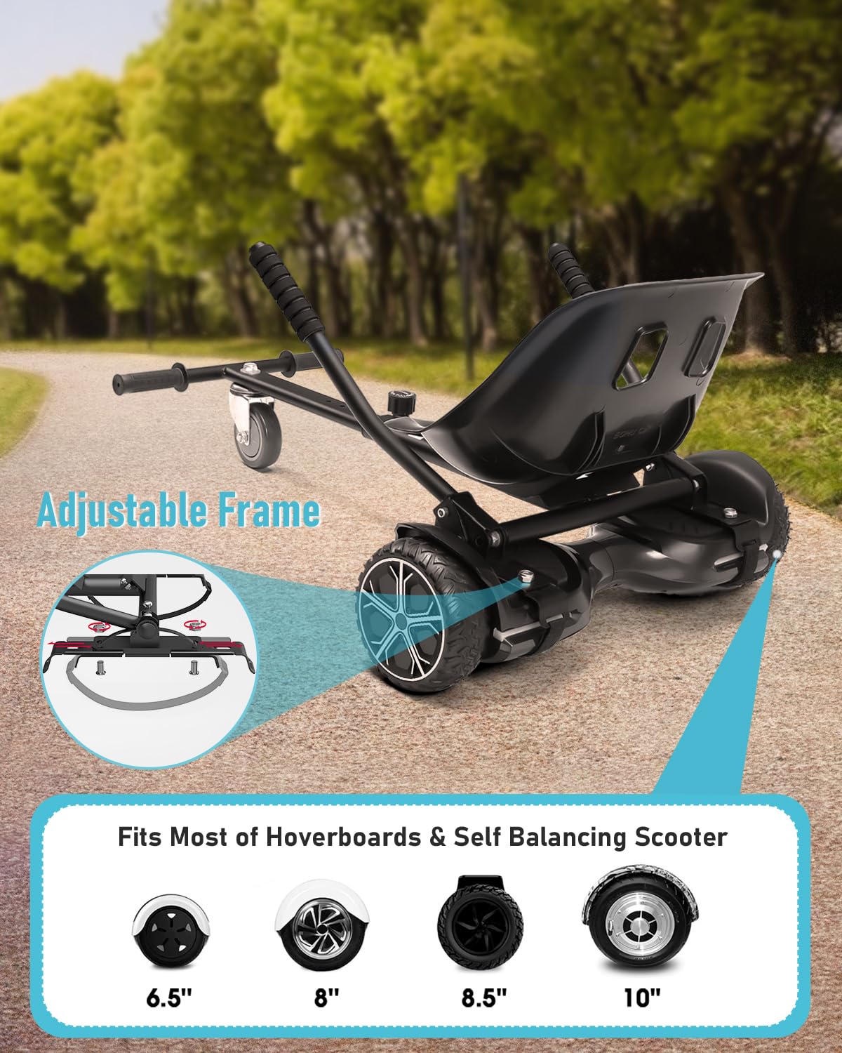 Gyroor Hoverboard Seat Attachment K1, Hover Board Accessory Go Kart with Adjustable Frame Length Compatible with 6.5'' 8'' 10'' Hoverboard, Best Hoverboard Go Kart for Kids and Adults-Black