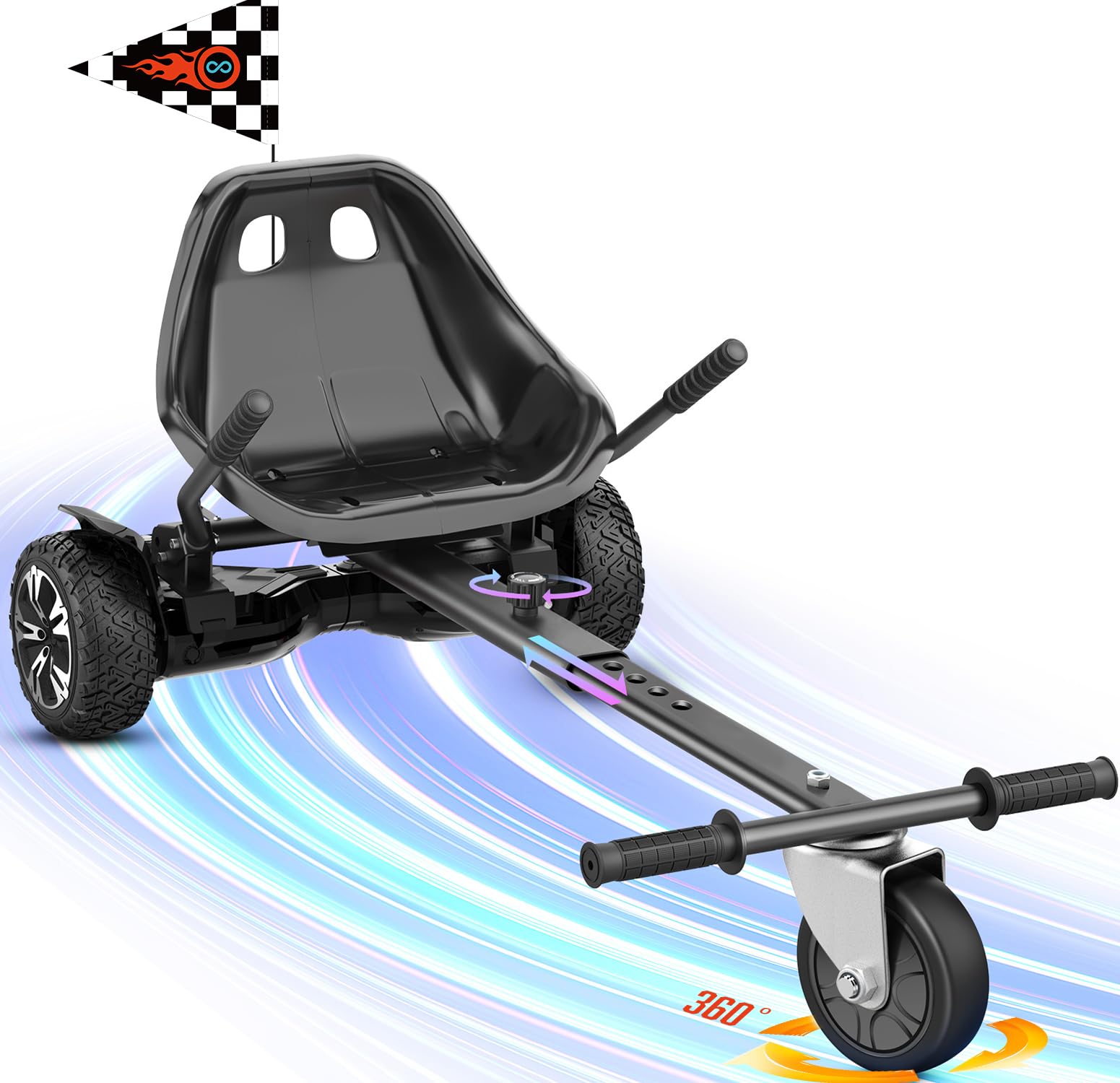 Gyroor Hoverboard Seat Attachment K1, Hover Board Accessory Go Kart with Adjustable Frame Length Compatible with 6.5'' 8'' 10'' Hoverboard, Best Hoverboard Go Kart for Kids and Adults-Black