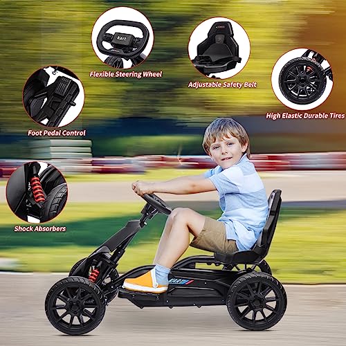 12V Electric Go Kart for Kids,7Ah Battery Powered Car for Toddlers, Adjustable Seat, High/Low Variable Speeds,EVA Wheels, Outdoor Ride On Toy Vehicle Gift for 3-6 Years,Black