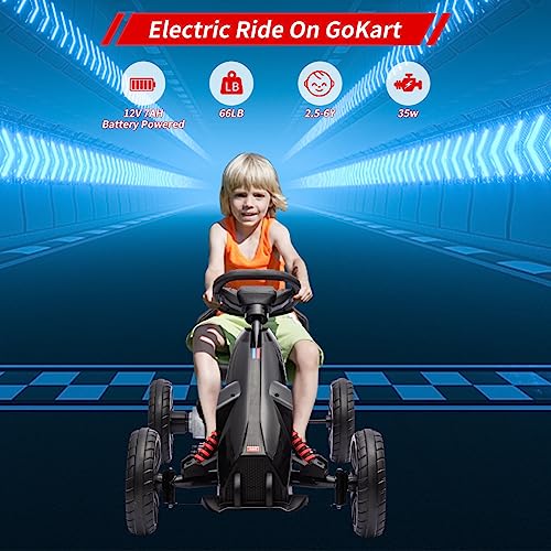12V Electric Go Kart for Kids,7Ah Battery Powered Car for Toddlers, Adjustable Seat, High/Low Variable Speeds,EVA Wheels, Outdoor Ride On Toy Vehicle Gift for 3-6 Years,Black