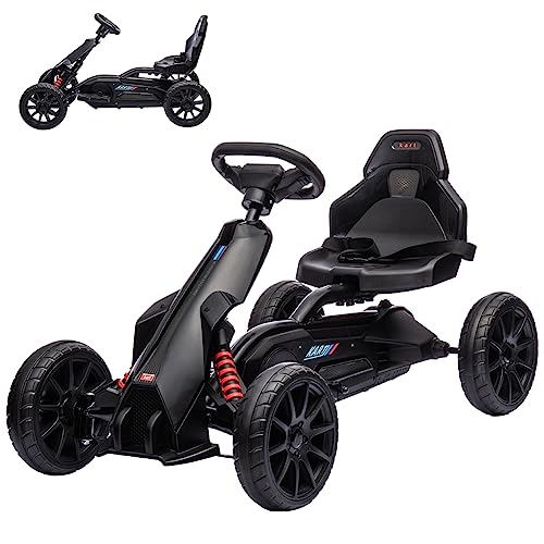 12V Electric Go Kart for Kids,7Ah Battery Powered Car for Toddlers, Adjustable Seat, High/Low Variable Speeds,EVA Wheels, Outdoor Ride On Toy Vehicle Gift for 3-6 Years,Black