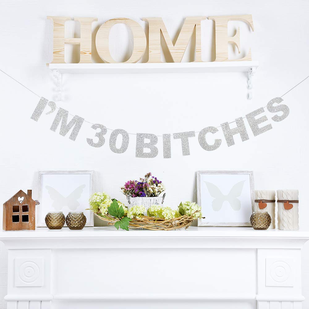 I'm 30 Silver Glitter Birthday Banner Perfect for Funny 30th Birthday Gift Thirty Years Old Bday Party Decorations