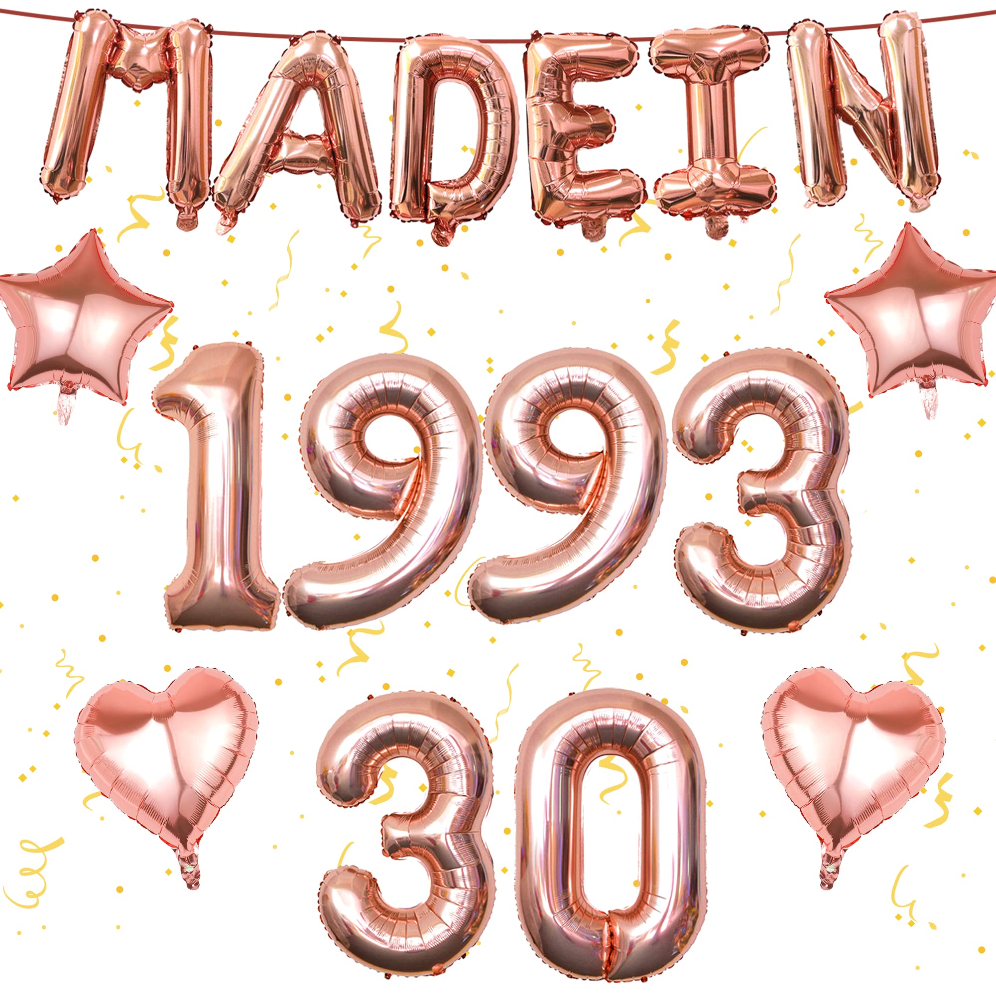 30th Birthday Decorations for Women, Rose Gold Birthday Party Decor, Large 30th balloons, Made in 1993 Balloon Banner Set, Happy Birthday Theme Party Supplies for Women Girl (30th)