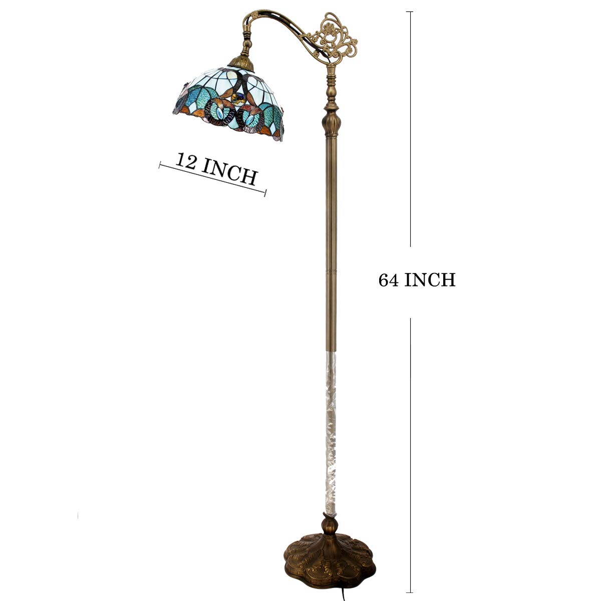 WERFACTORY Tiffany Floor Lamp Blue Floral Flower Stained Glass Arched Lamp 12X18X64 Inches Gooseneck Adjustable Corner Standing Reading Light Decor Bedroom Living Room S802 Series