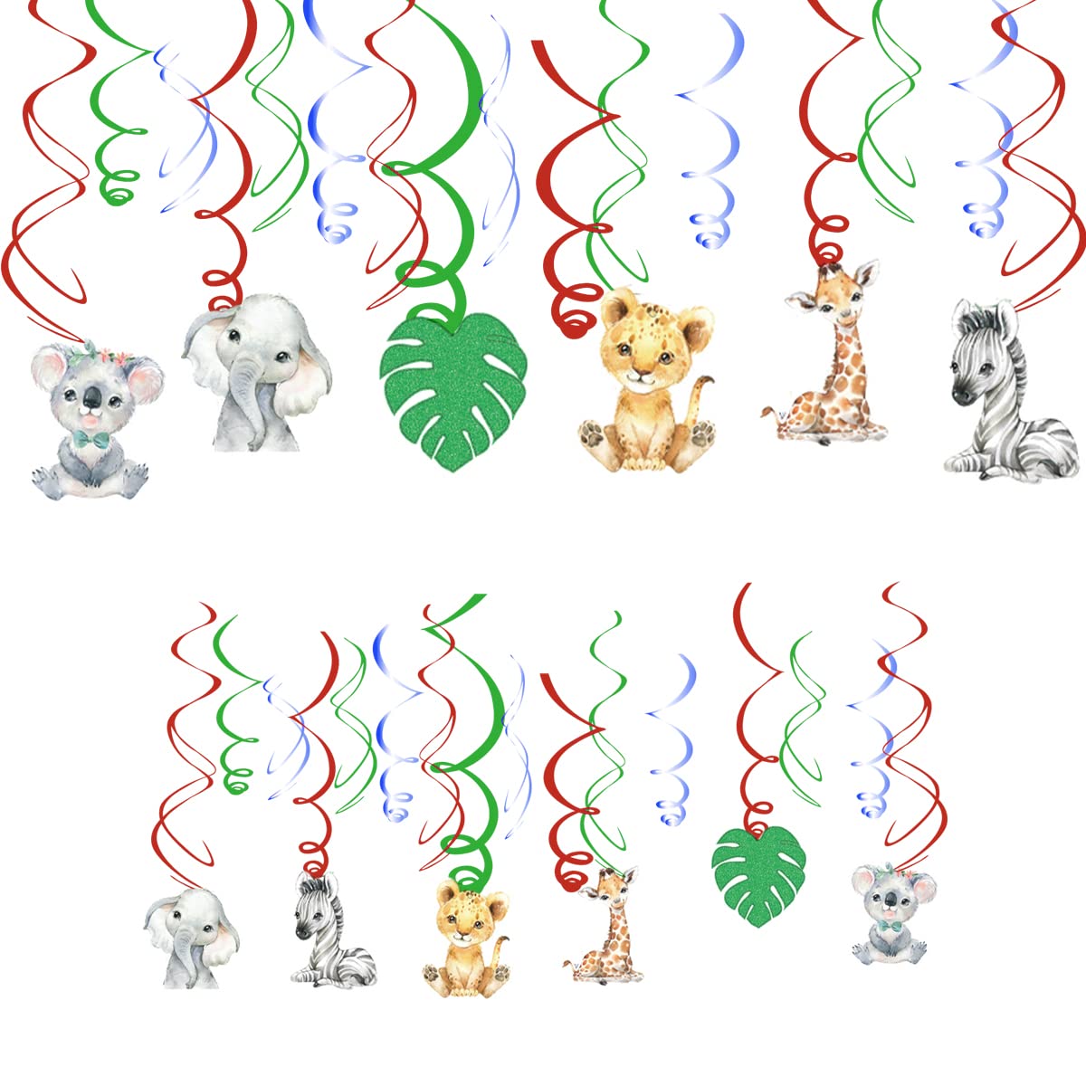 30Pcs Wild One Hanging Swirls Ceiling Streamers Decorations, Jungle Safari Animal Birthday Party Supplies,Jungle Baby Shower Decorations