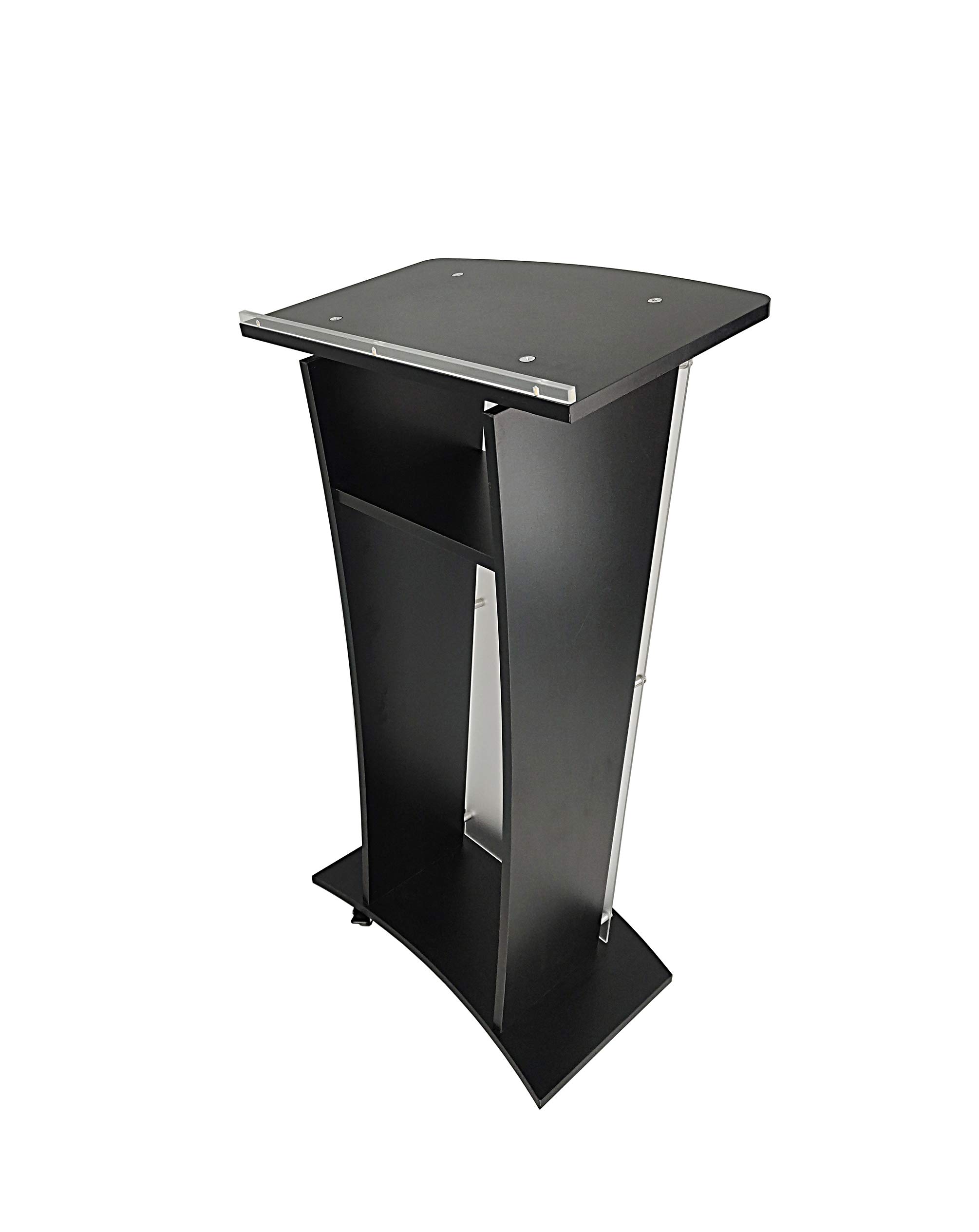 Acrylic Church Podium Pulpit Debate Conference Lectern Plexiglass Lucite Black Wood Shelf Cup Holder on Wheels 1803-5-BLACK-NPF
