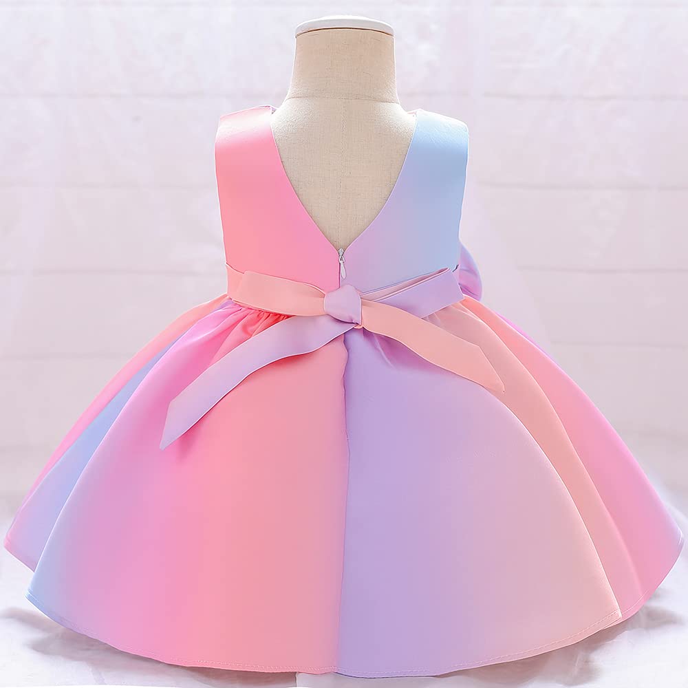 NSSMWTTC Baby Girls Easter Backless Dresses Bowknot Toddler Kid Color Gradient Ruffles Christmas Formal Dress Tutu Frocks (Pink,80)