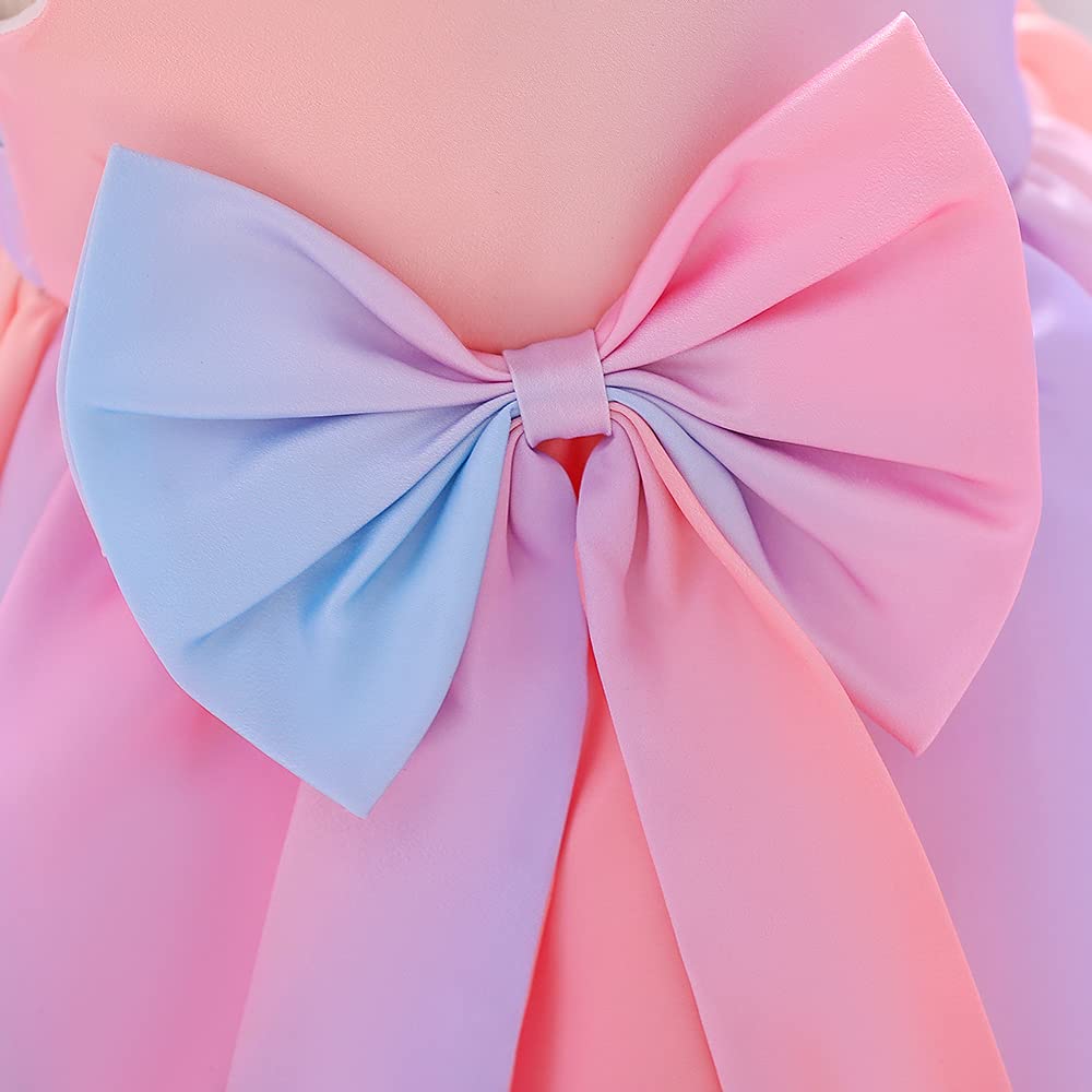 NSSMWTTC Baby Girls Easter Backless Dresses Bowknot Toddler Kid Color Gradient Ruffles Christmas Formal Dress Tutu Frocks (Pink,80)