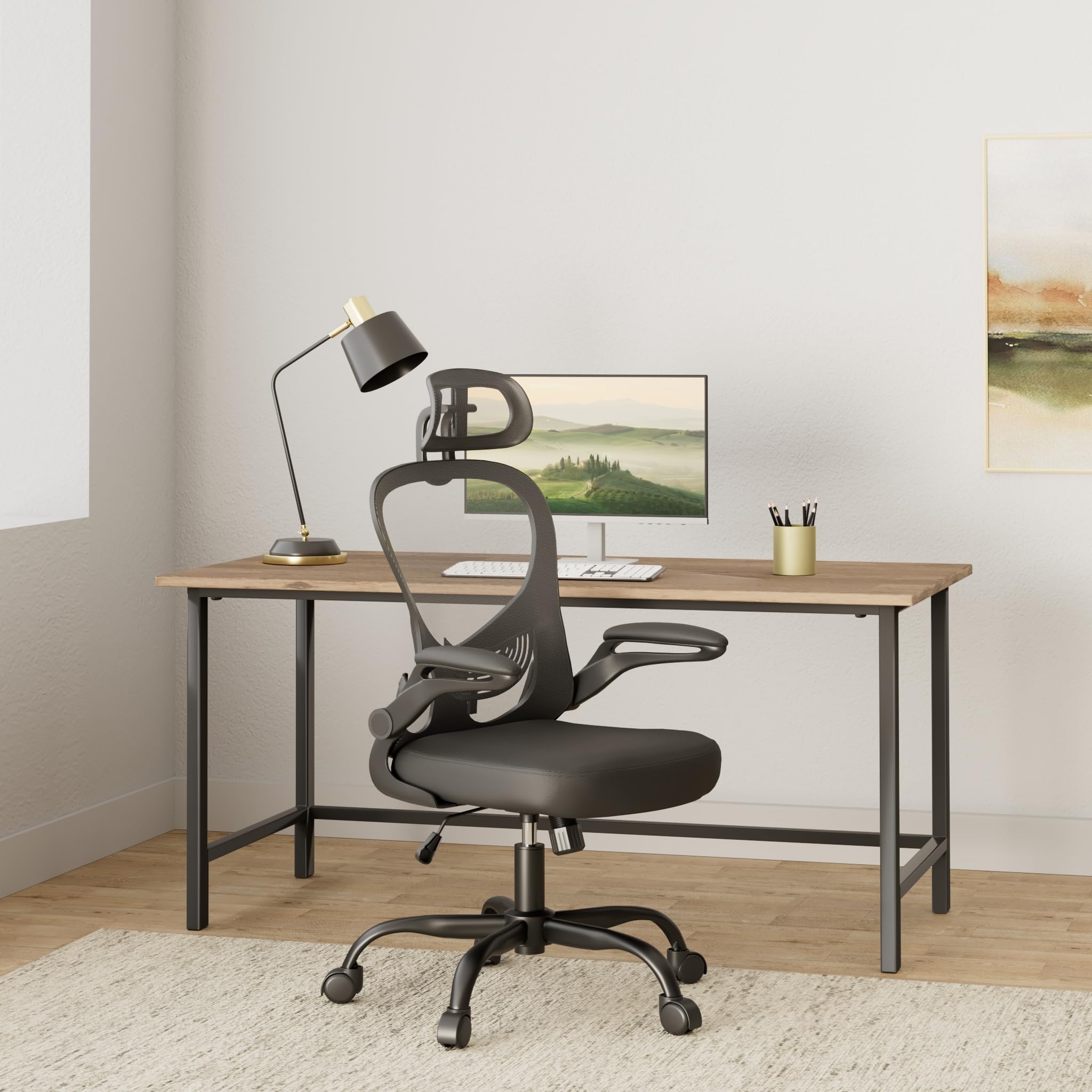 Misolant Office Chair, Ergonomic Desk Chair, Office Desk Chair, Office Chair with Headrest and Adjustable Lumbar Support, Home Office Chair Black