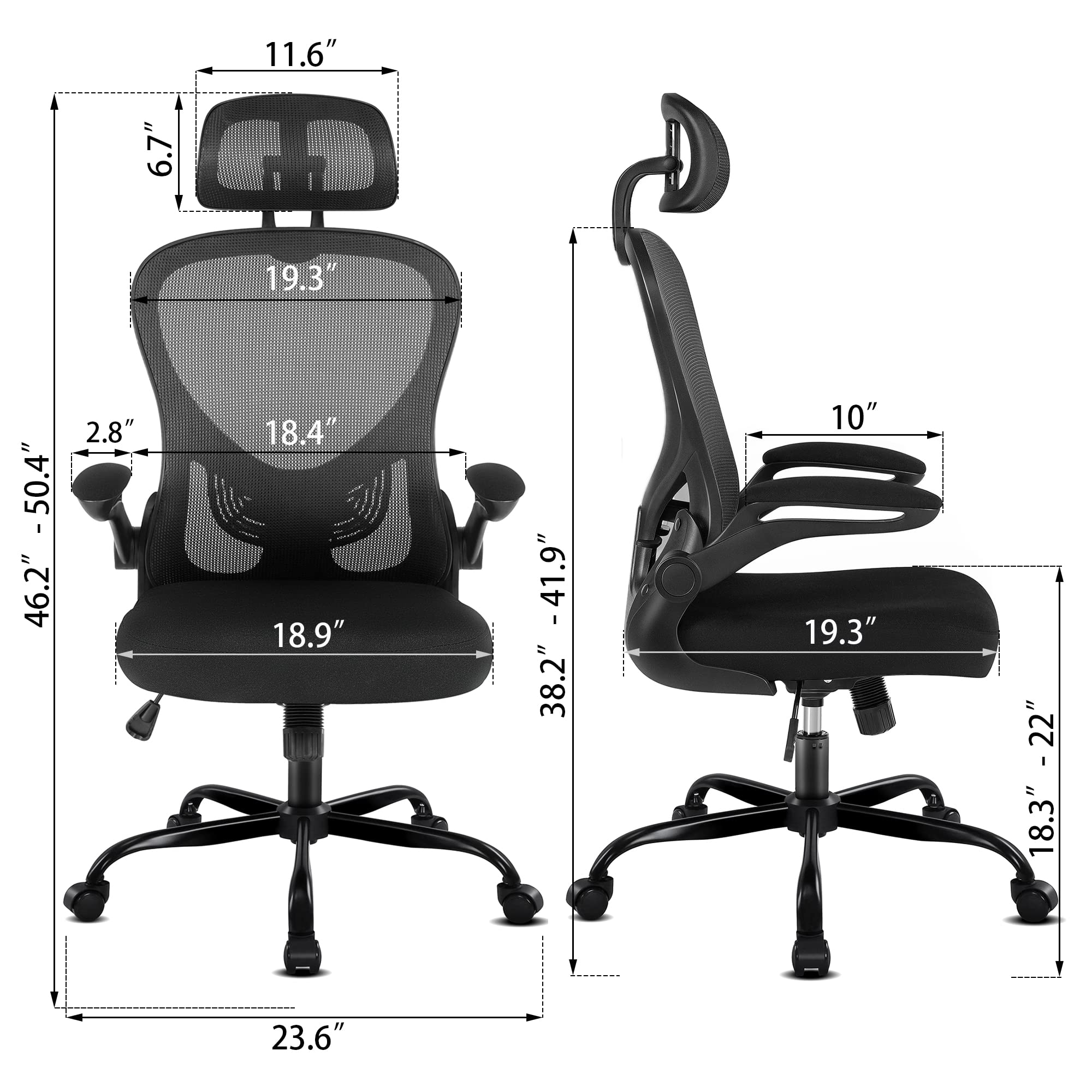 Misolant Office Chair, Ergonomic Desk Chair, Office Desk Chair, Office Chair with Headrest and Adjustable Lumbar Support, Home Office Chair Black