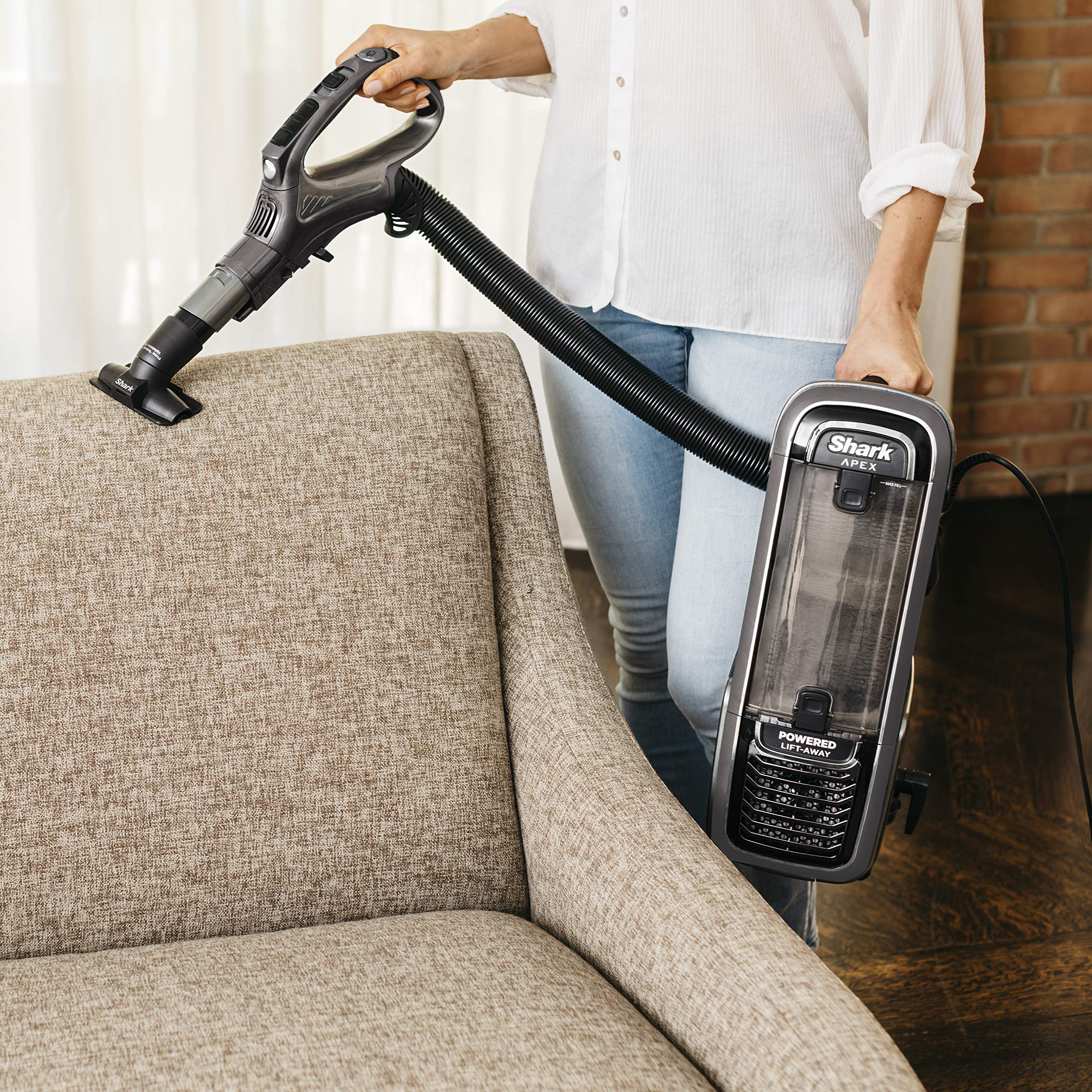 Shark AZ1002 Apex Powered Lift-Away Upright Vacuum with DuoClean & Self-Cleaning Brushroll, Crevice Tool, Upholstery Tool & Pet Power Brush, for a Deep Clean on & Above Floors, Espresso