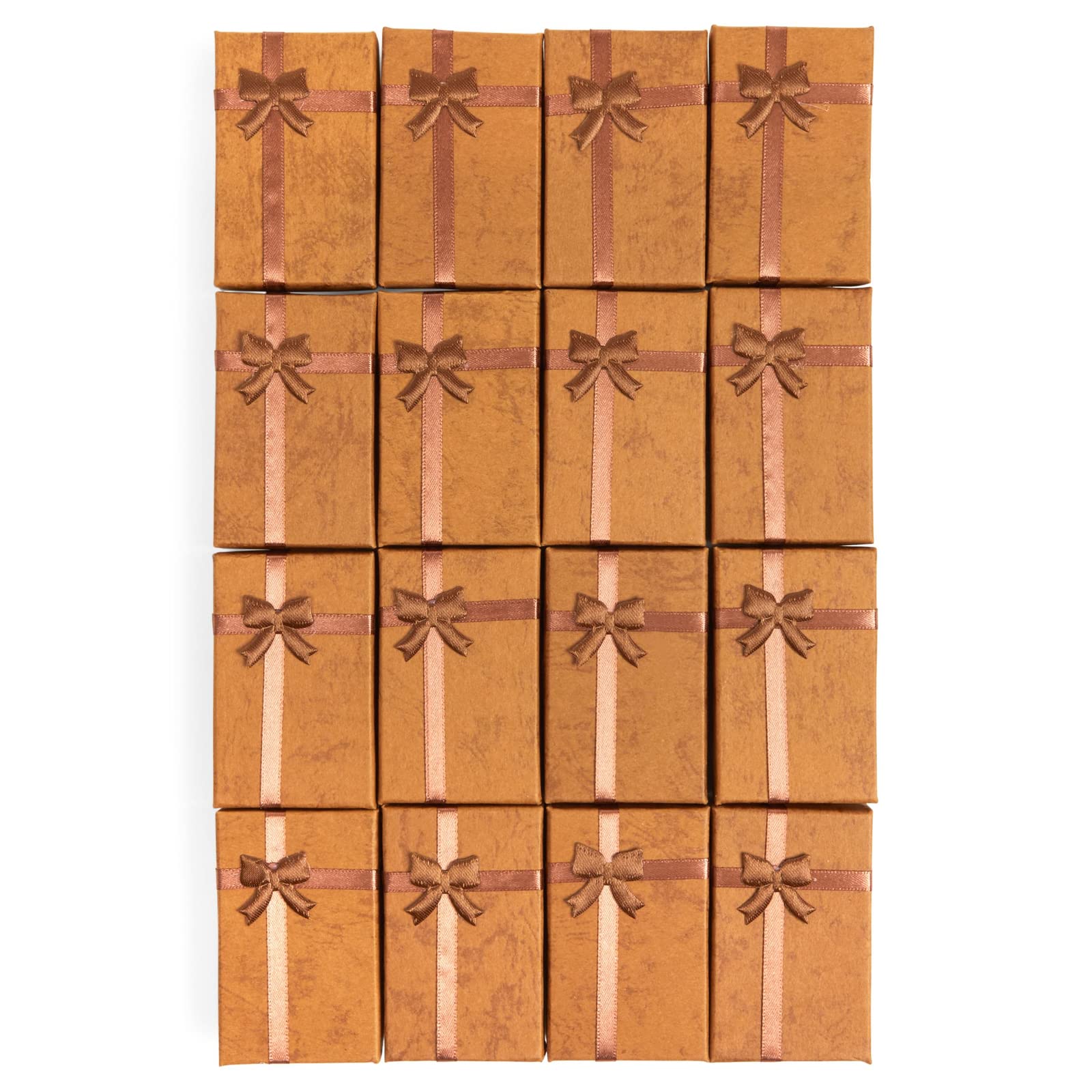 Jewelry Gift Box Set with Lids and Ribbon Bows (Brown, 2 x 3 x 1 In, 16 Pack)
