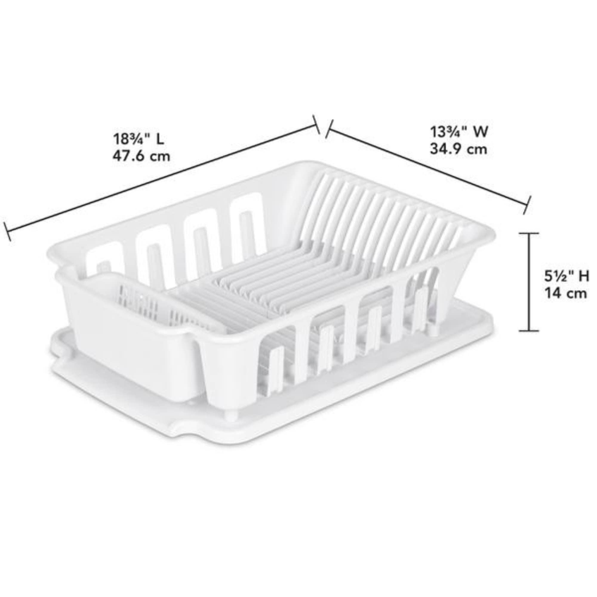 JOEY'Z Extra Large Heavy Duty Sturdy Hard Plastic Sink Set with Dish Rack with Attached Drainboard Cup Holders for Home Kitchen Counter Top Organizer - White (18 3/4" L x 13 3/4" W x 5 1/2")