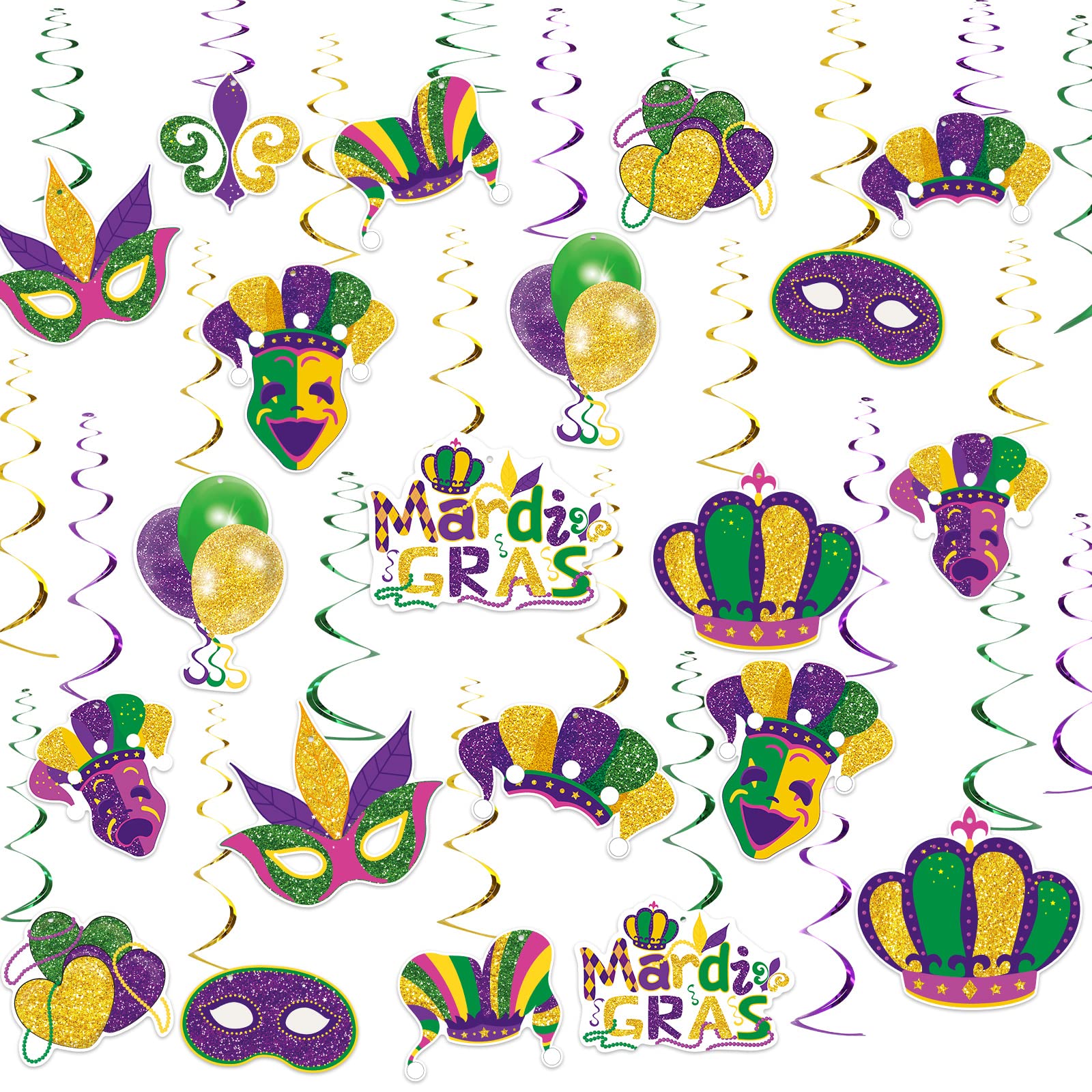 FANCY LAND Mardi Gras Hanging Decoration 30PCS Mardi Gras Swirls Ceiling Carnival Party Decoration