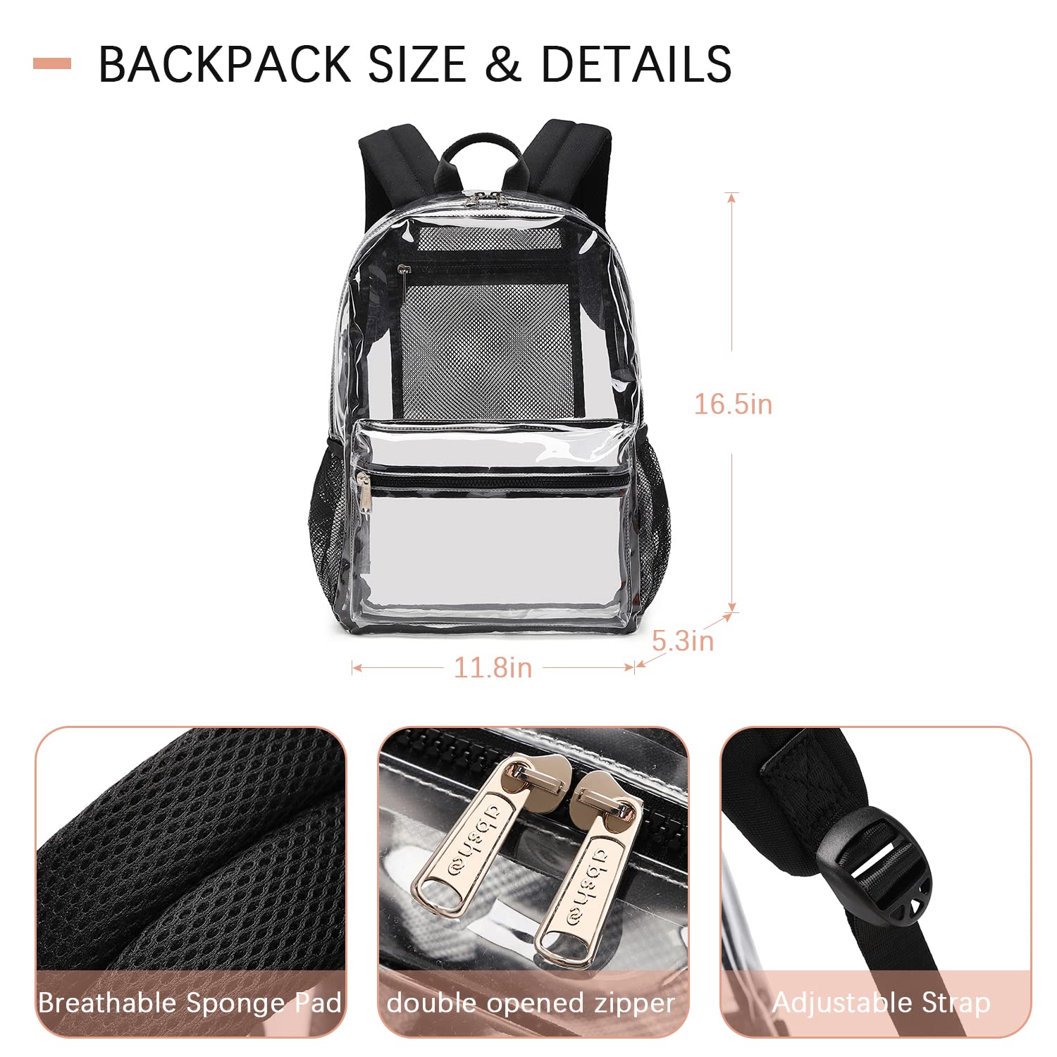 Abshoo Heavy Duty Clear Backpack stadium approved Transparent Clear Backpack for School (Grey)