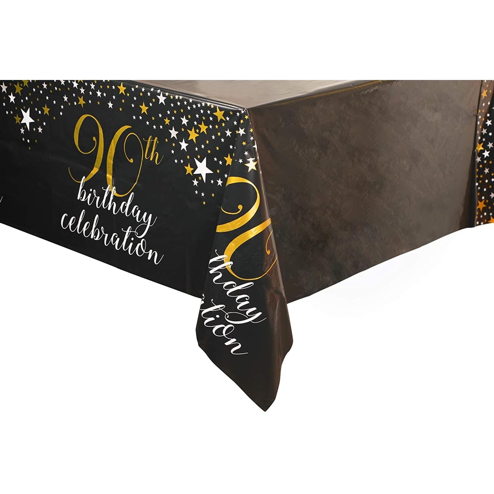 Black Plastic Tablecloth for 90th Birthday Party (54 x 108 in, 3 Pack)