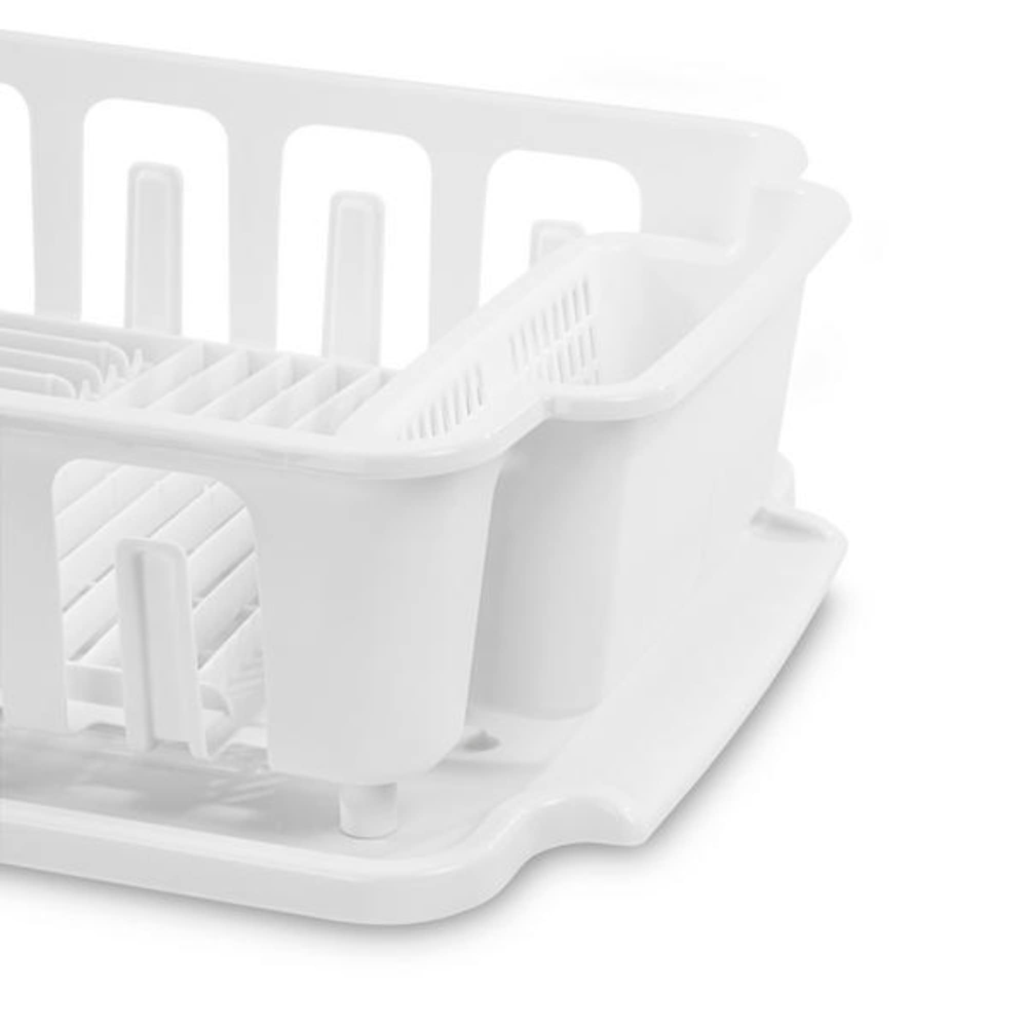 JOEY'Z Extra Large Heavy Duty Sturdy Hard Plastic Sink Set with Dish Rack with Attached Drainboard Cup Holders for Home Kitchen Counter Top Organizer - White (18 3/4" L x 13 3/4" W x 5 1/2")