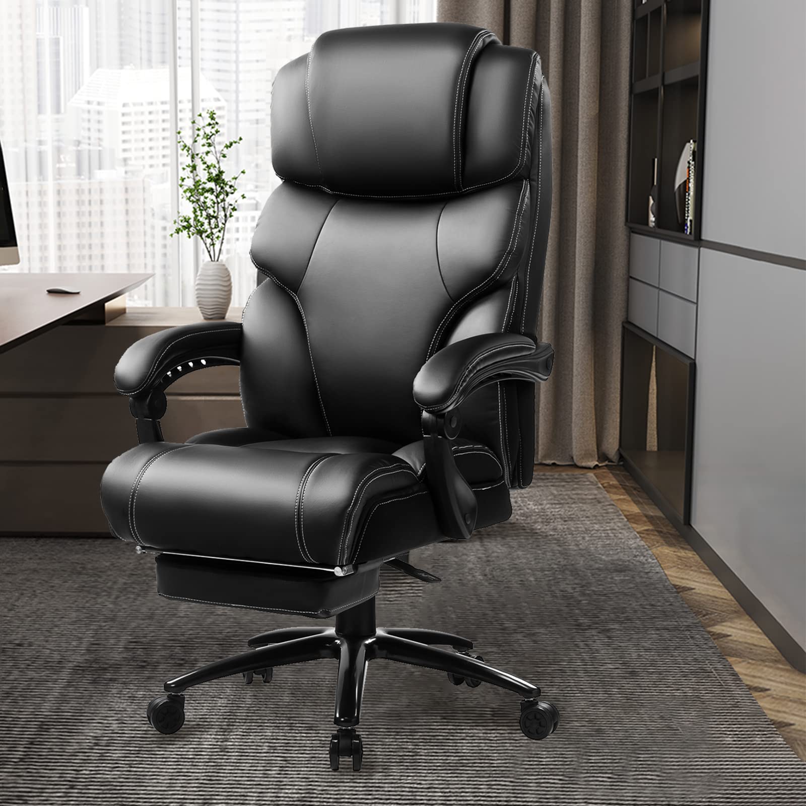 Big and Tall High Back 400LBS Reclining Office Chair with Footrest - Executive Computer Chair Home Office Desk Chair with Double Cushion, Heavy Duty Metal Base, Ergonomic Support Function