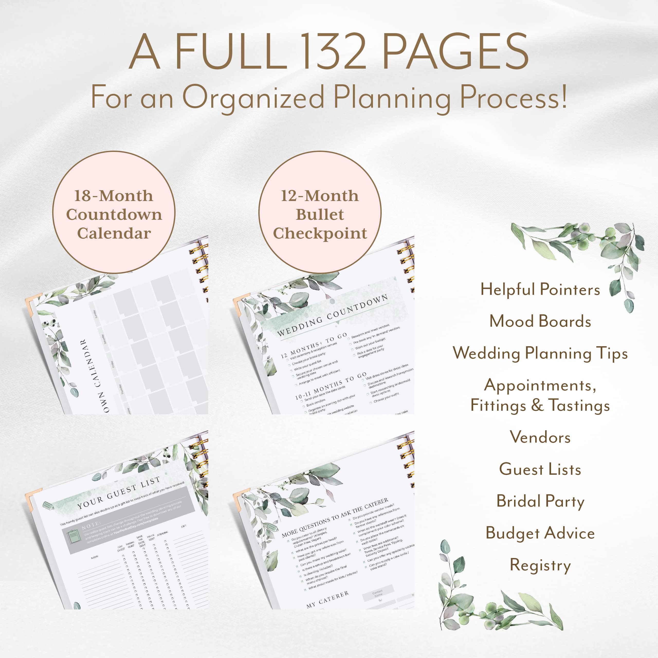 Wedding Planner & Organizer - Floral Gold Edition - Diary Engagement Gift Book & Bride To Be Countdown Calendar