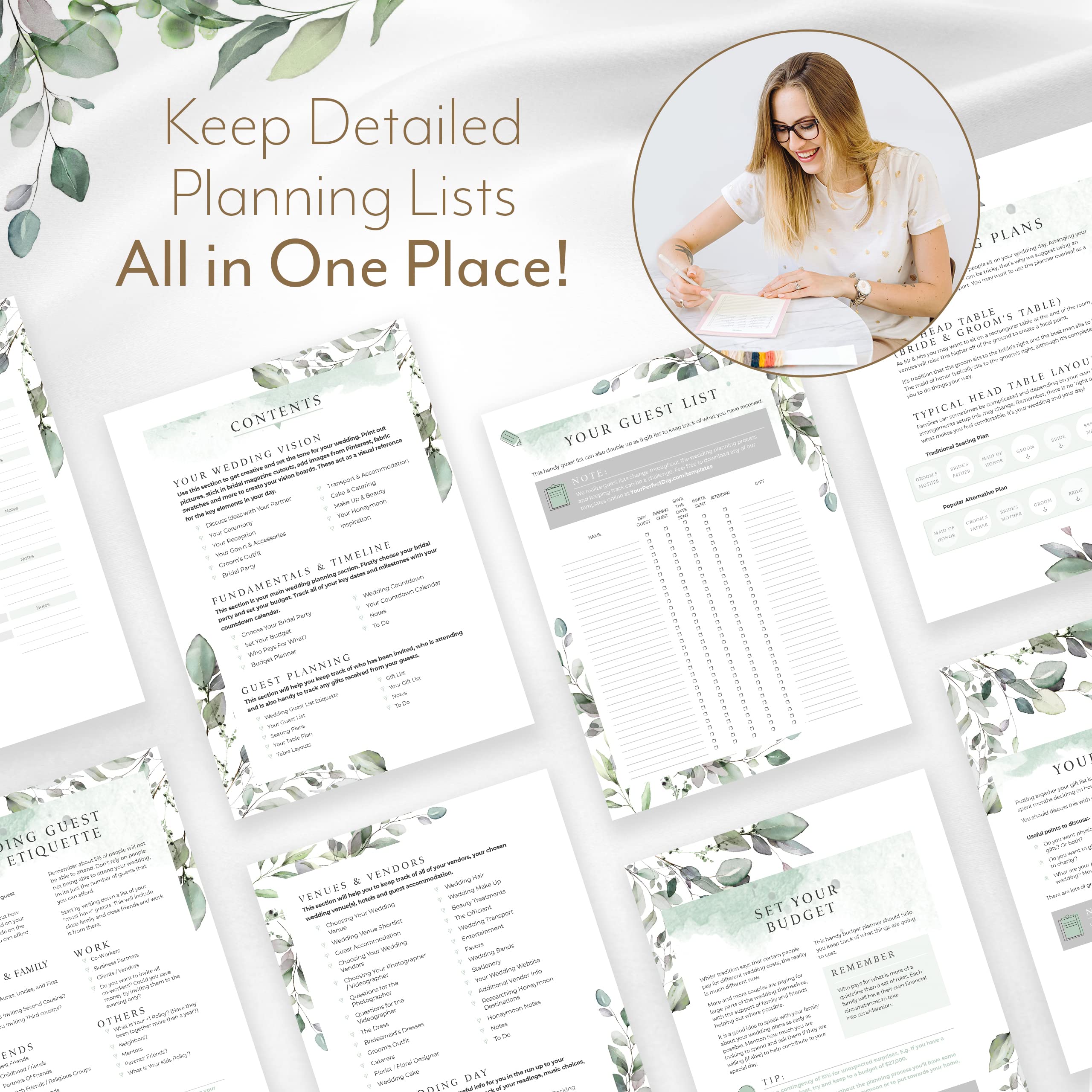 Wedding Planner & Organizer - Floral Gold Edition - Diary Engagement Gift Book & Bride To Be Countdown Calendar