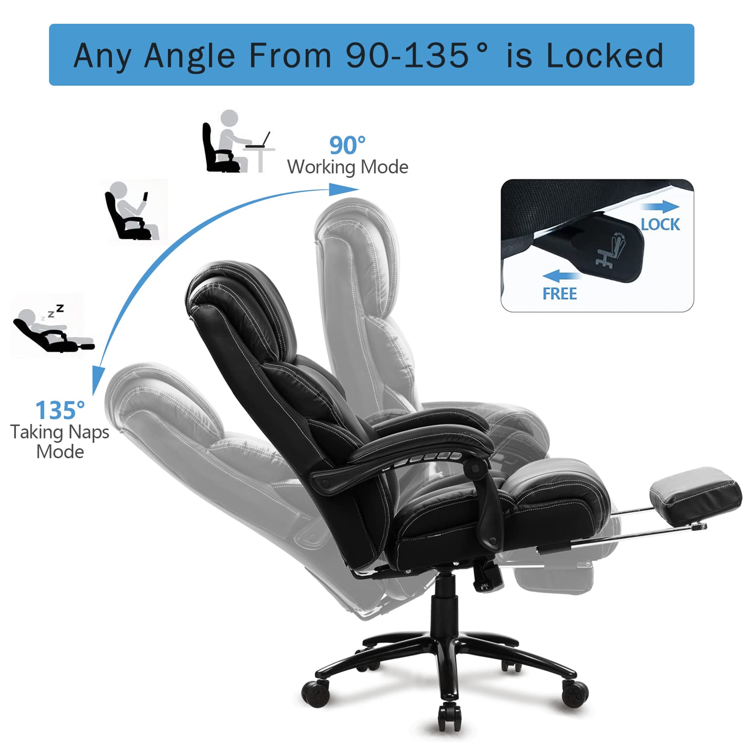Big and Tall High Back 400LBS Reclining Office Chair with Footrest - Executive Computer Chair Home Office Desk Chair with Double Cushion, Heavy Duty Metal Base, Ergonomic Support Function