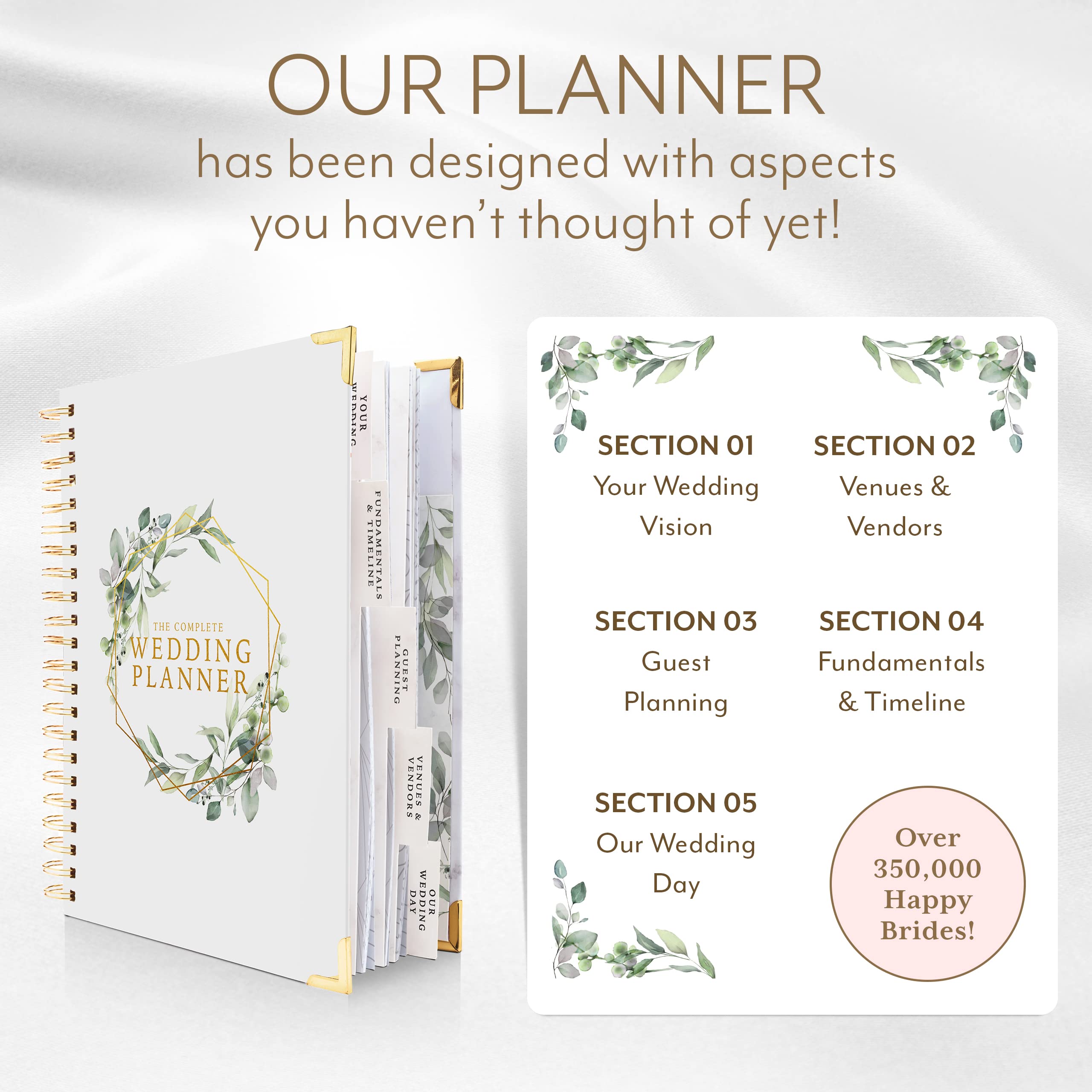Wedding Planner & Organizer - Floral Gold Edition - Diary Engagement Gift Book & Bride To Be Countdown Calendar