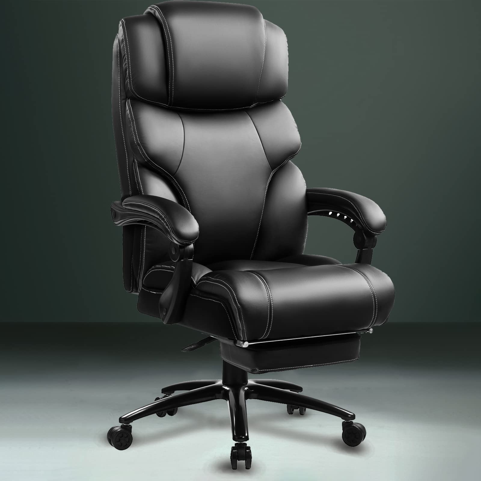 Big and Tall High Back 400LBS Reclining Office Chair with Footrest - Executive Computer Chair Home Office Desk Chair with Double Cushion, Heavy Duty Metal Base, Ergonomic Support Function