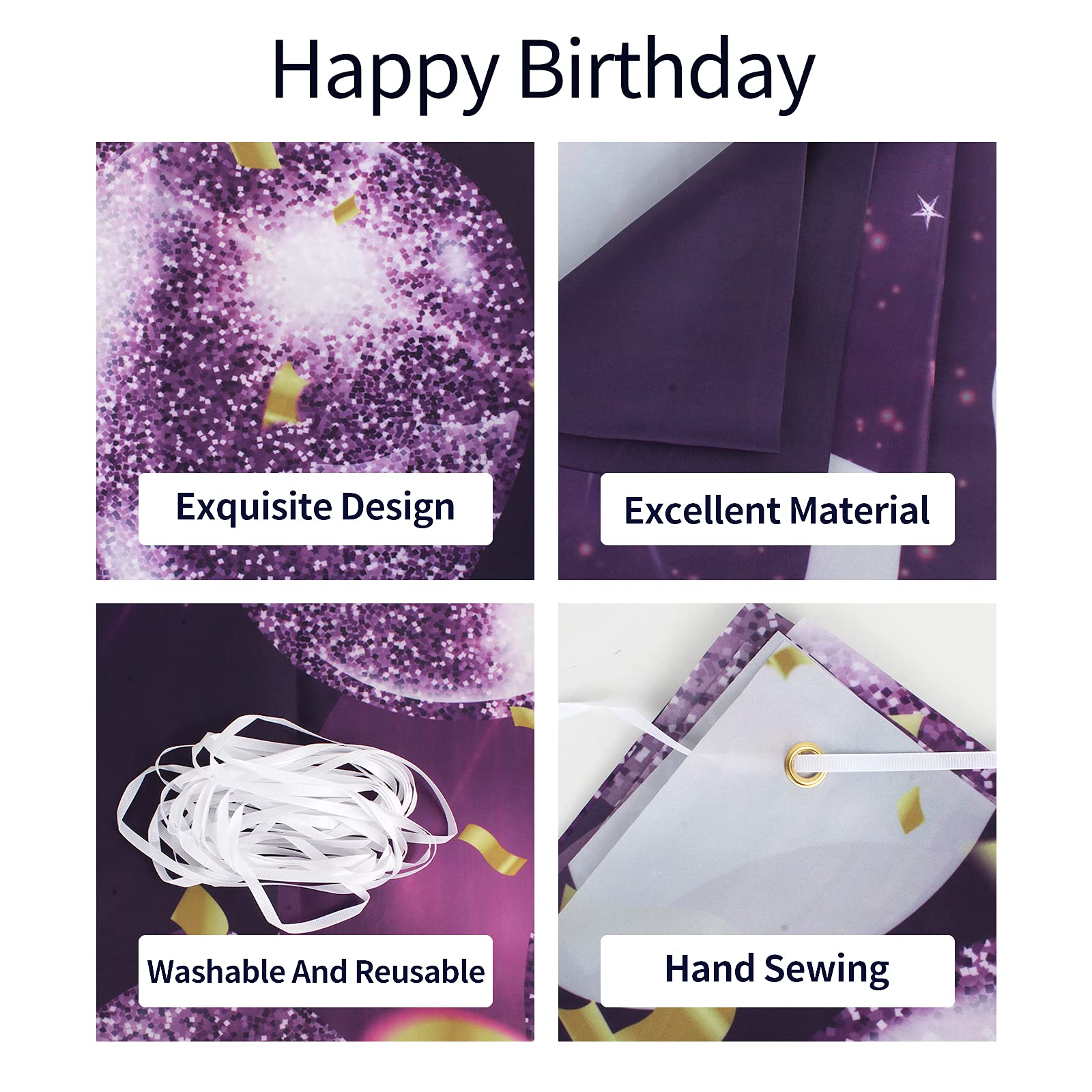 HAMIGAR 6x4ft Happy 13th Birthday Banner Backdrop - 13 Years Old Birthday Decorations Party Supplies for Girls - Purple