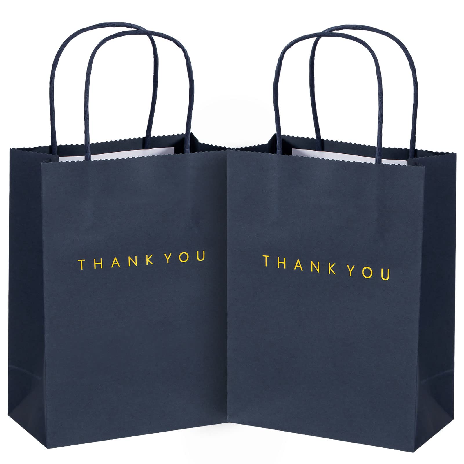 driew Thank You Gift Bags 50 Pack, 5.9 x 3.1 x 8.3'' Navy Blue Paper Bags with Handles for Retail, Wedding,Party, Shopping
