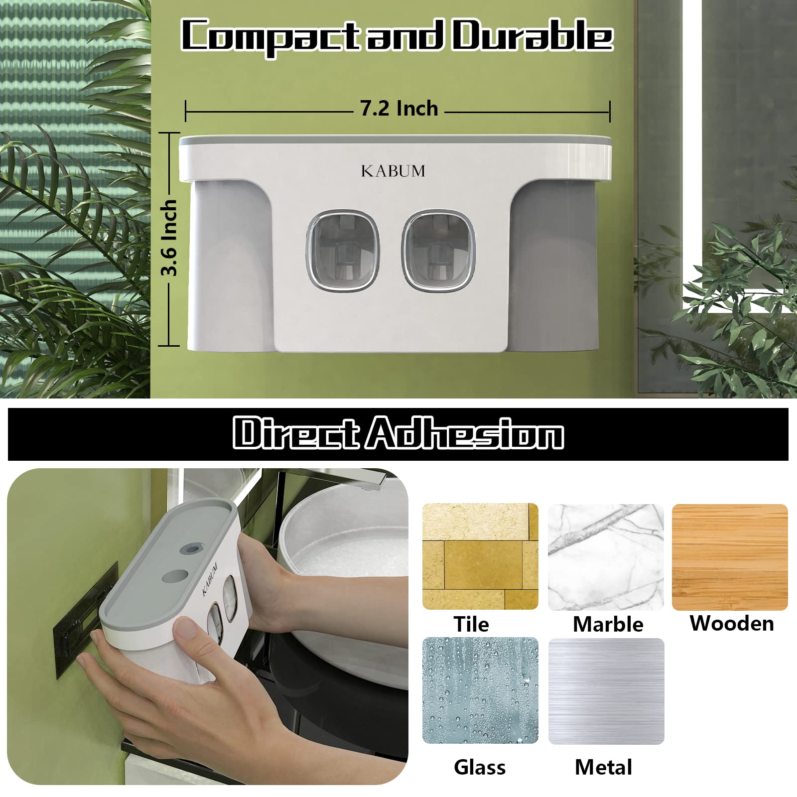 Toothbrush Holders for Bathrooms Toothpaste Dispenser - 2 Cups Automatic Toothpaste Squeezer Wall Mounted, Ideal Bathroom Accessories Organization