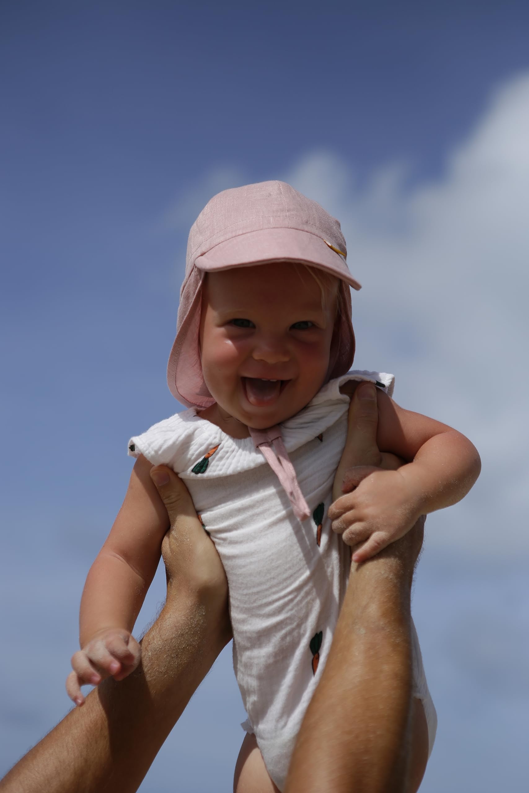 Baby Sun Hat Summer Baby Hats with Neck Flap Linen Breathable Infant Boy Girl Sun Hat Lightweight Packable Baby Swim Hat Pink