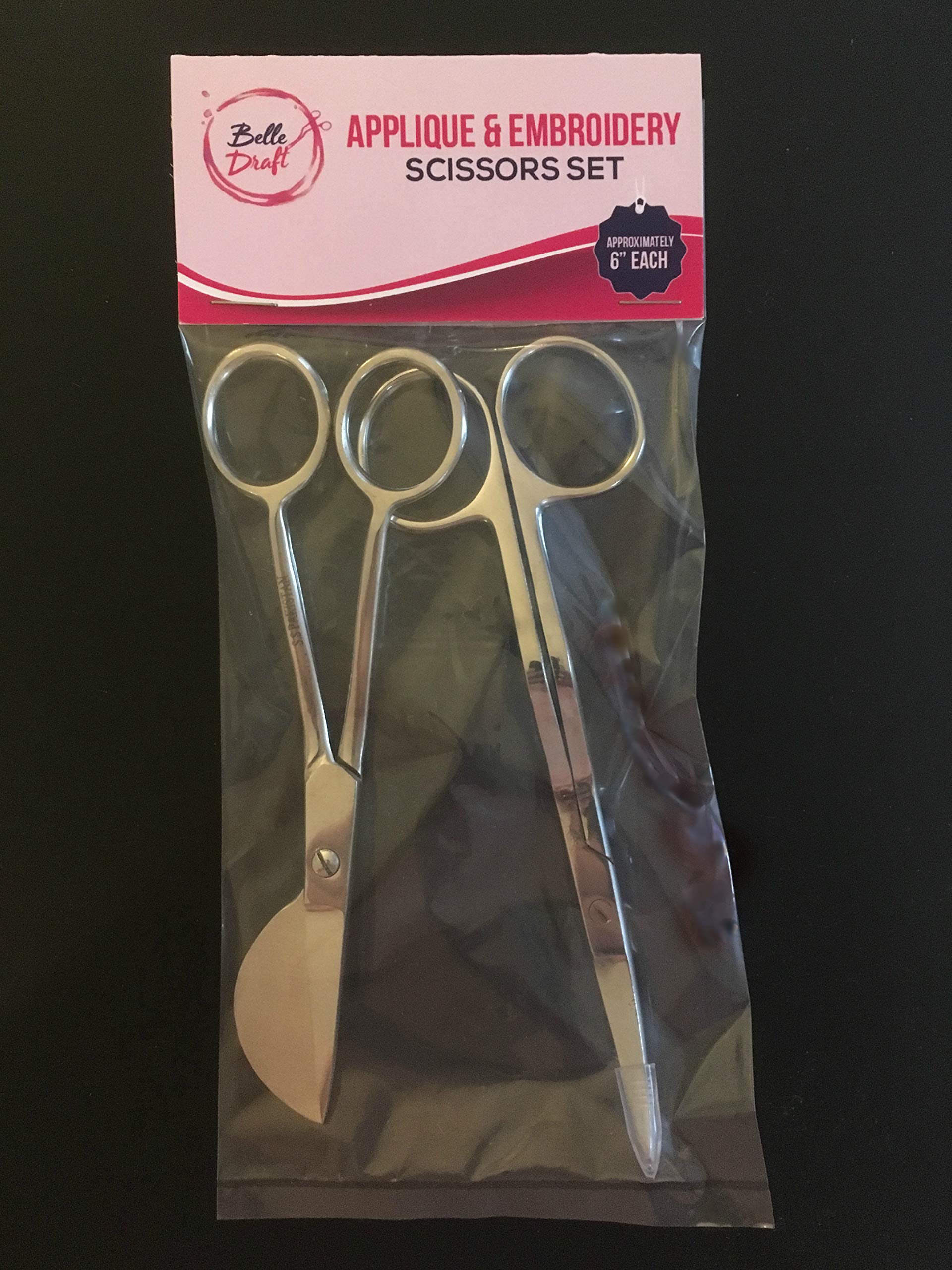 6 Inch Stainless Steel Applique Duckbill Scissors Blade with Offset Handle & 6 Inch Machine Embroidery Double Curved Scissors Bundle