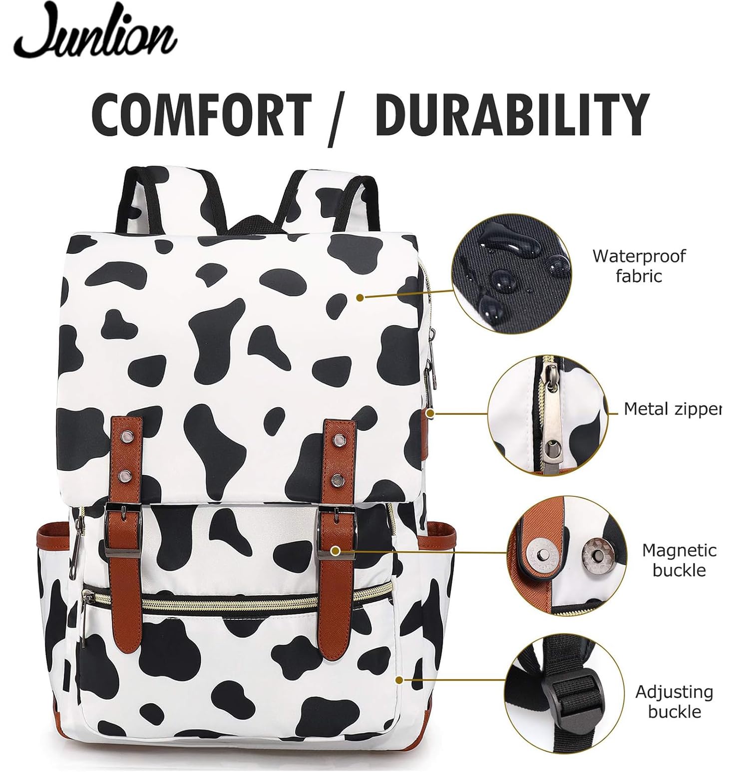 Junlion Cow Slim Backpack Gift for Girls School Bag College Daypack Travel Rucksack