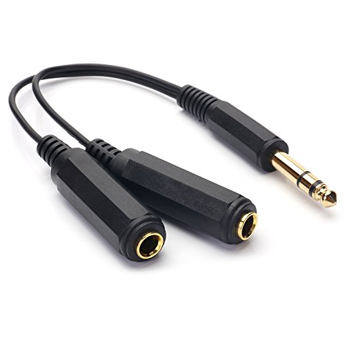 Devinal 6.35 mm (1/4") Stereo Plug Male to Dual 6.35 mm (1/4") Female Cable, Gold Plated Audio Cable Stereo Cord, Y Splitter Adapter, 6 Inch (20cm)