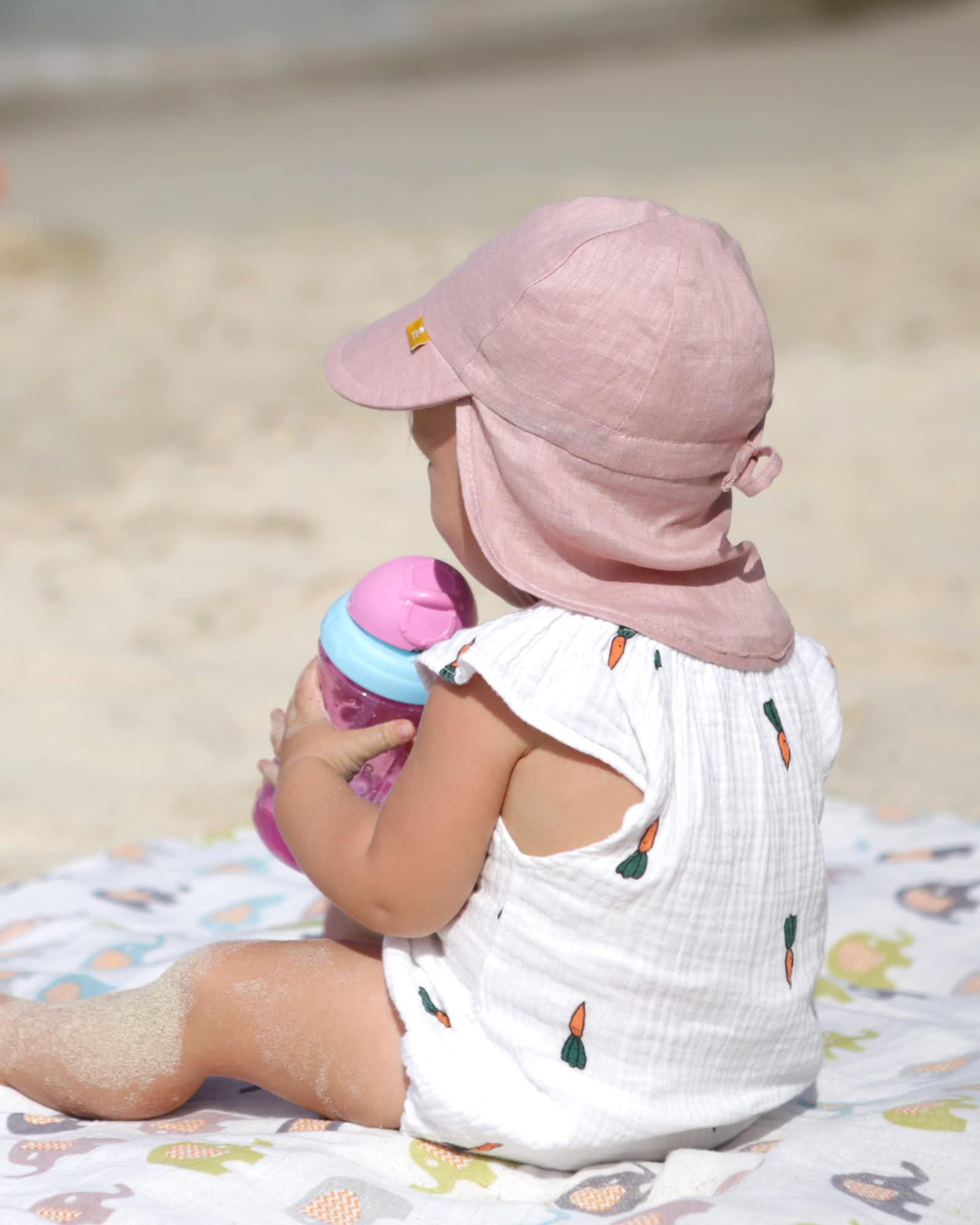 Baby Sun Hat Summer Baby Hats with Neck Flap Linen Breathable Infant Boy Girl Sun Hat Lightweight Packable Baby Swim Hat Pink