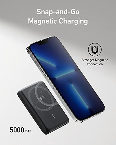 Anker 521 Magnetic Battery (PowerCore Magnetic 5K), 5000 mAh Magnetic Wireless Portable Charger with USB-C Cable, for iPhone 13 / 13 Pro / 13 Pro Max / 13 Mini / 12 / 12 Pro / 12 Pro Max / 12 Mini