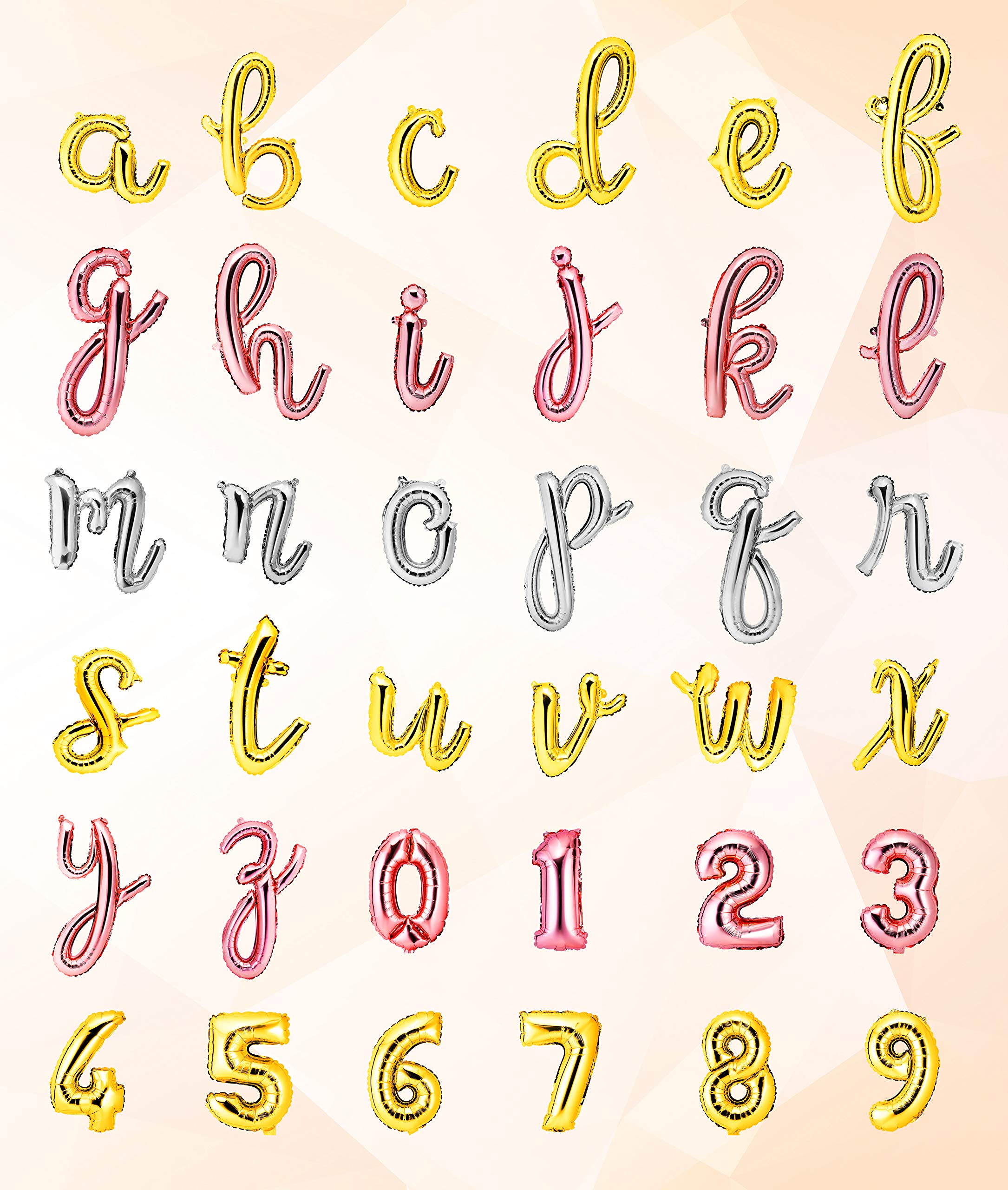 Envizins Custom Cursive Script Lowercase Gold, Rose Gold, Silver 16 inch Letter Foil Balloons, You Could Personalize a Phrase/Word/Number/Banner/Name. Straw and 32' Roll Ribbon Included