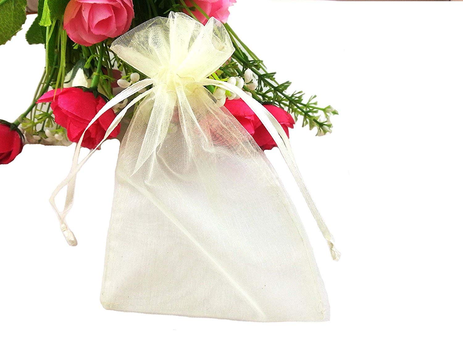 SumDirect 100Pcs 4x6inch Sheer Drawstring Organza Jewelry Pouches Wedding Party Christmas Favor Gift Bags (Beige)
