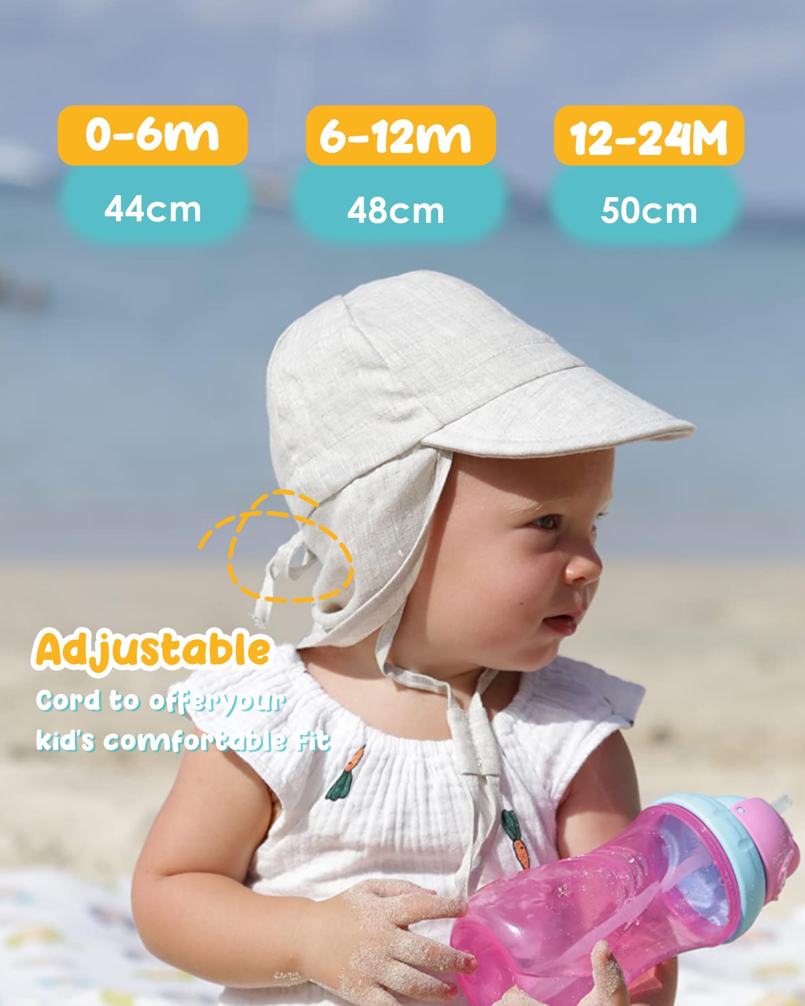 Baby Sun Hat Summer Baby Hats with Neck Flap Linen Breathable Infant Boy Girl Sun Hat Lightweight Packable Baby Swim Hat Pink
