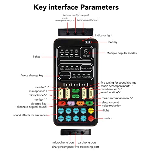 Handheld Voice Changer, Portable Multifunctional Voice Disguiser, Mini Sound Card with 8 Sound Effects Sound Changes, 450mAh Battery, Compatible with Mobile Phone, Computer, Tablet(I9 English Edition)
