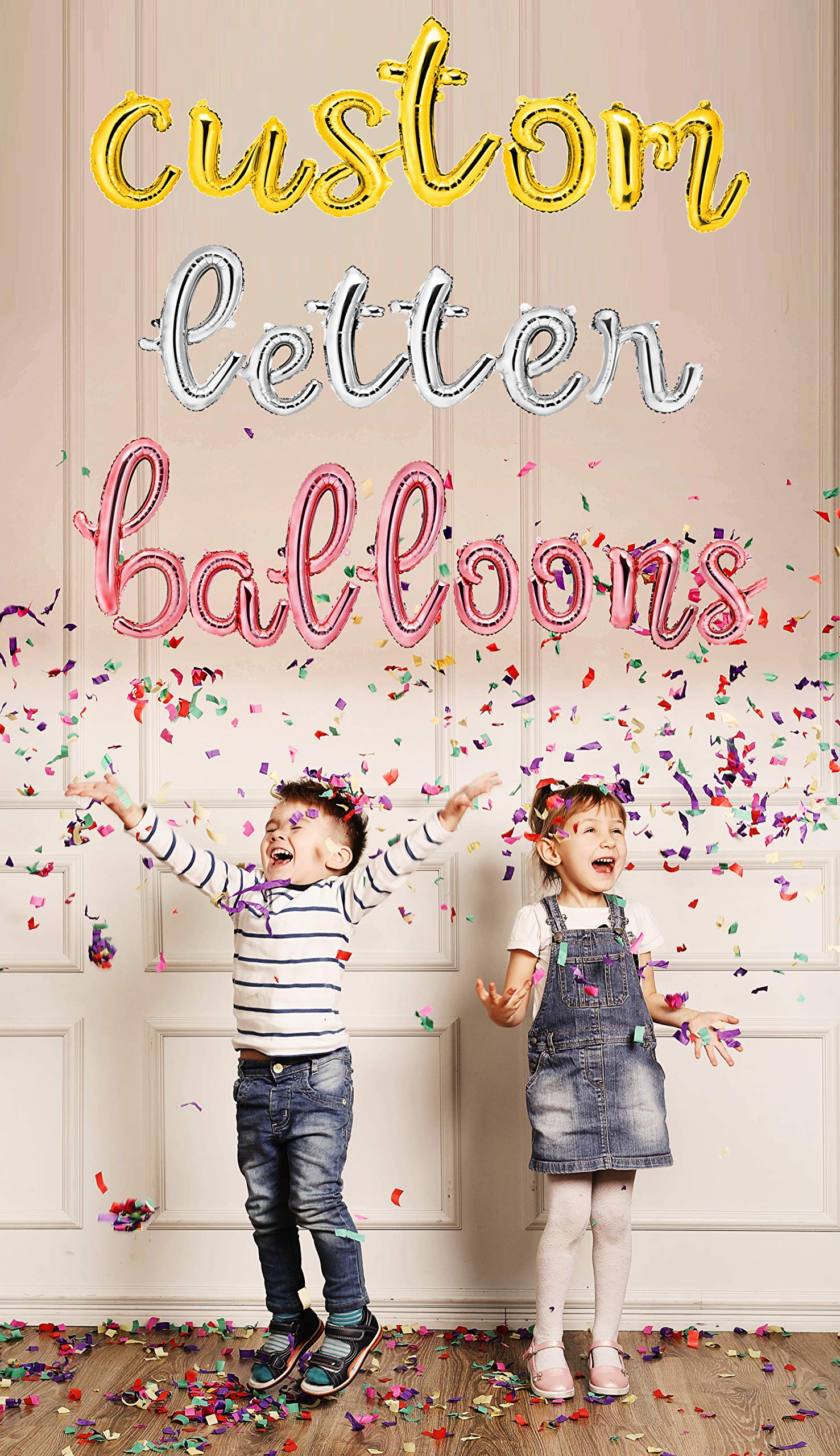 Envizins Custom Cursive Script Lowercase Gold, Rose Gold, Silver 16 inch Letter Foil Balloons, You Could Personalize a Phrase/Word/Number/Banner/Name. Straw and 32' Roll Ribbon Included