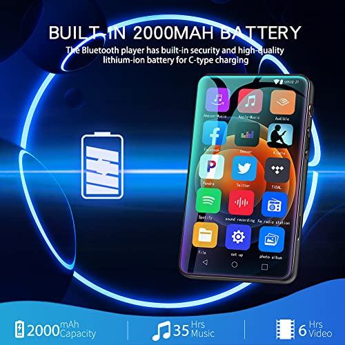 MYMAHDI 80GB MP3 Player with Bluetooth and WiFi,4" Music Player Touch Screen with Spotify, Pandra, Android Streaming MP3 Player with Audible, HiFi MP4 Player with Speaker and Deezer, Max Support 1 TB