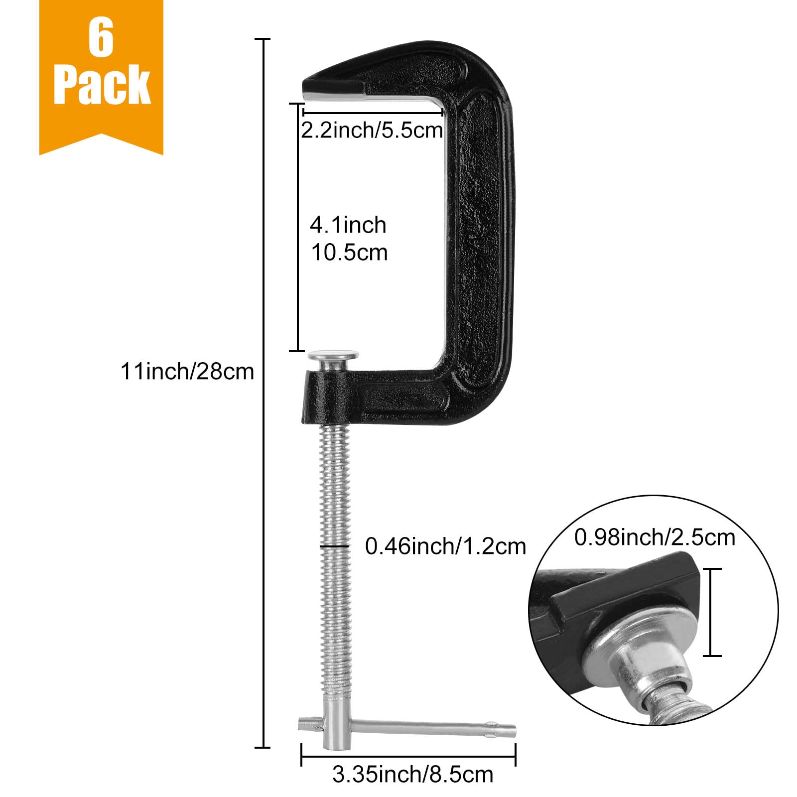 6-PACK C-Clamps 4 Inch Heavy Duty Steel C Clamp - Industrial Strength C Clamp Set for Woodworking, Welding, Building, and More