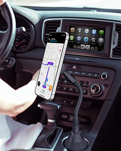 GALVANOX Cup Holder Phone Mount with Magnetic Charger (15W) Car Mount Designed for Magsafe iPhone 12/13/14 Pro Max (USB Adapter Included)