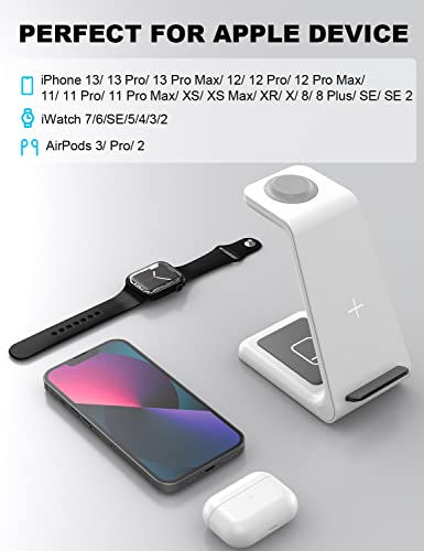 Wireless Charging Station for Apple, 3 in 1 Charging Stand for iPhone 14/13/12/11/X/8/SE Series, iWatch 7/6/SE/5/4/3/2, AirPods 3/Pro/2