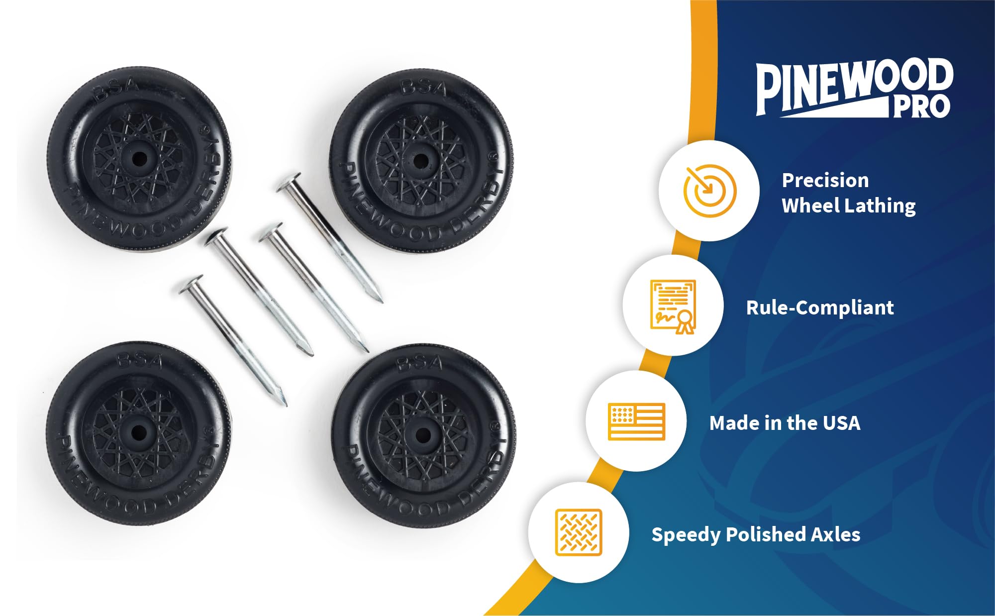 Pinewood Car Polished Axles and Lathed Wheels from Official BSA Car Kit for Derby Cars