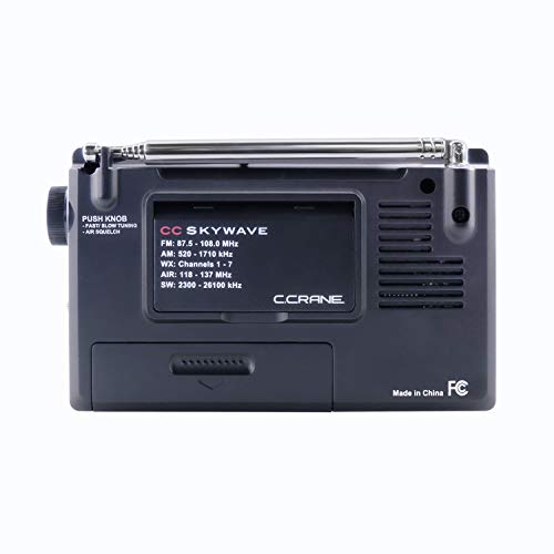 C Crane CC Skywave AM, FM, Shortwave, Weather and Airband Portable Travel Radio with Clock and Alarm