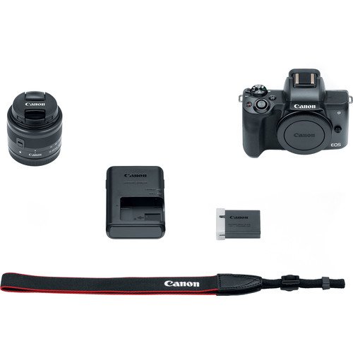 Canon EOS M50 Mirrorless Digital Camera (Black) Bundle w/Canon EF-M 15-45mm is STM & Tamron 70-300mm Di LD Lenses + Auto (EF/EF-S to EF-M) Mount Adapter + Gadget Bag + Accessories