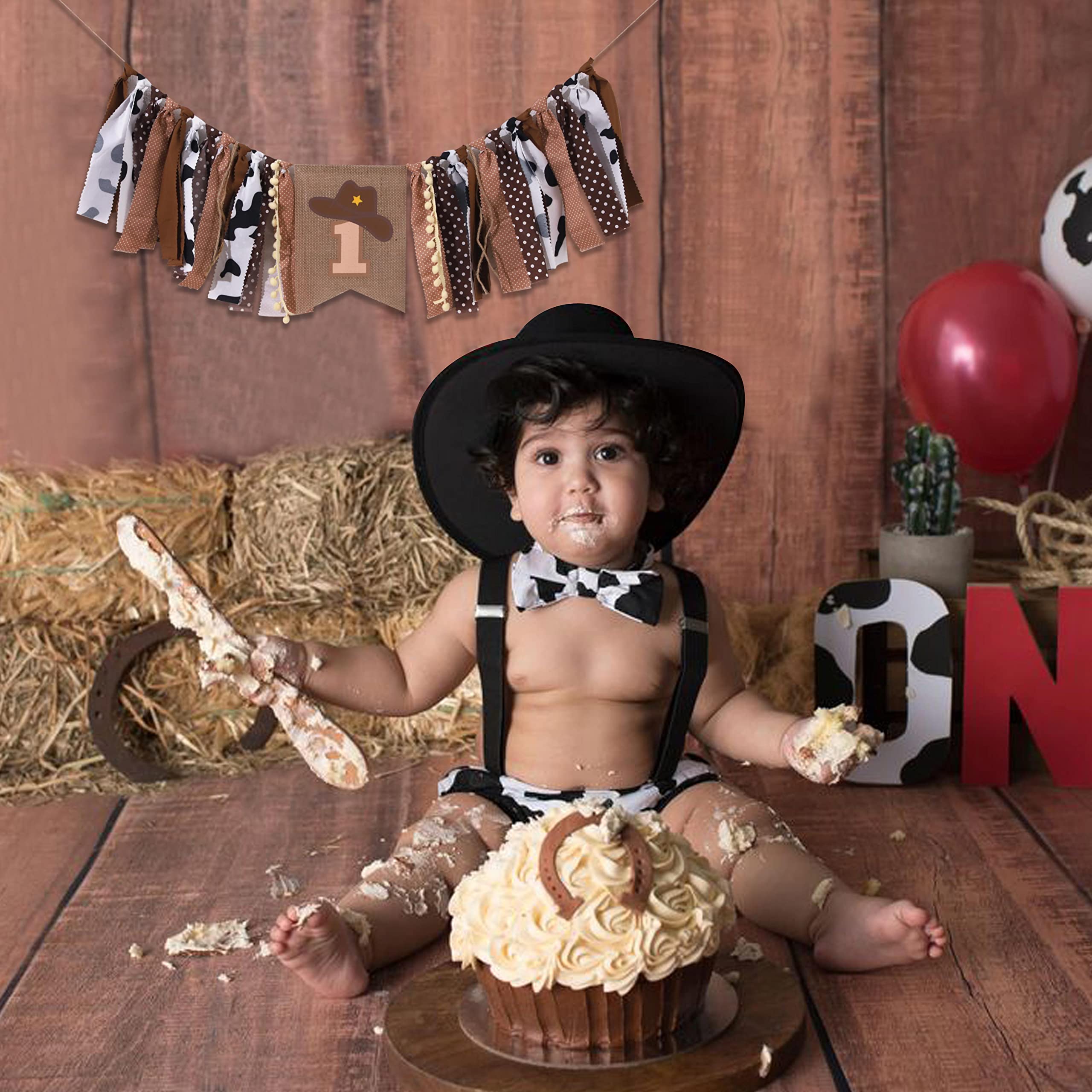 1st Birthday High Chair Banner - Cowboy Rodeo for Party Fabric Decor,Cake Smash Baby Shower,Backdrop Garland for photo props