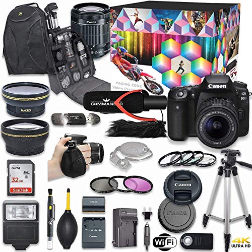 Canon EOS 90D DSLR Camera Deluxe Video Kit with Canon EF-S 18-55mm f/3.5-5.6 is STM Lens + Commander Pro Microphone + SanDisk 32GB SD Memory Card + Accessory Bundle (Renewed)